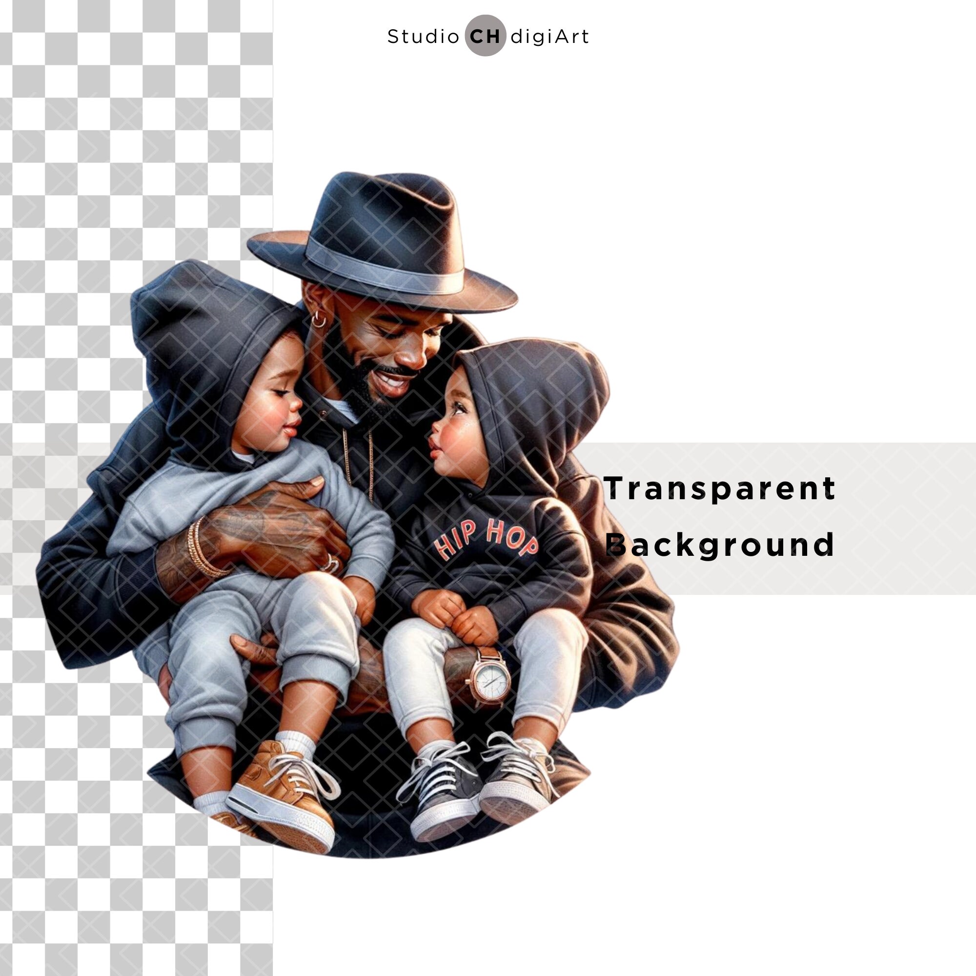 Black Father's Day Clipart, Dad With Son and Daughter, Fatherhood PNG ...