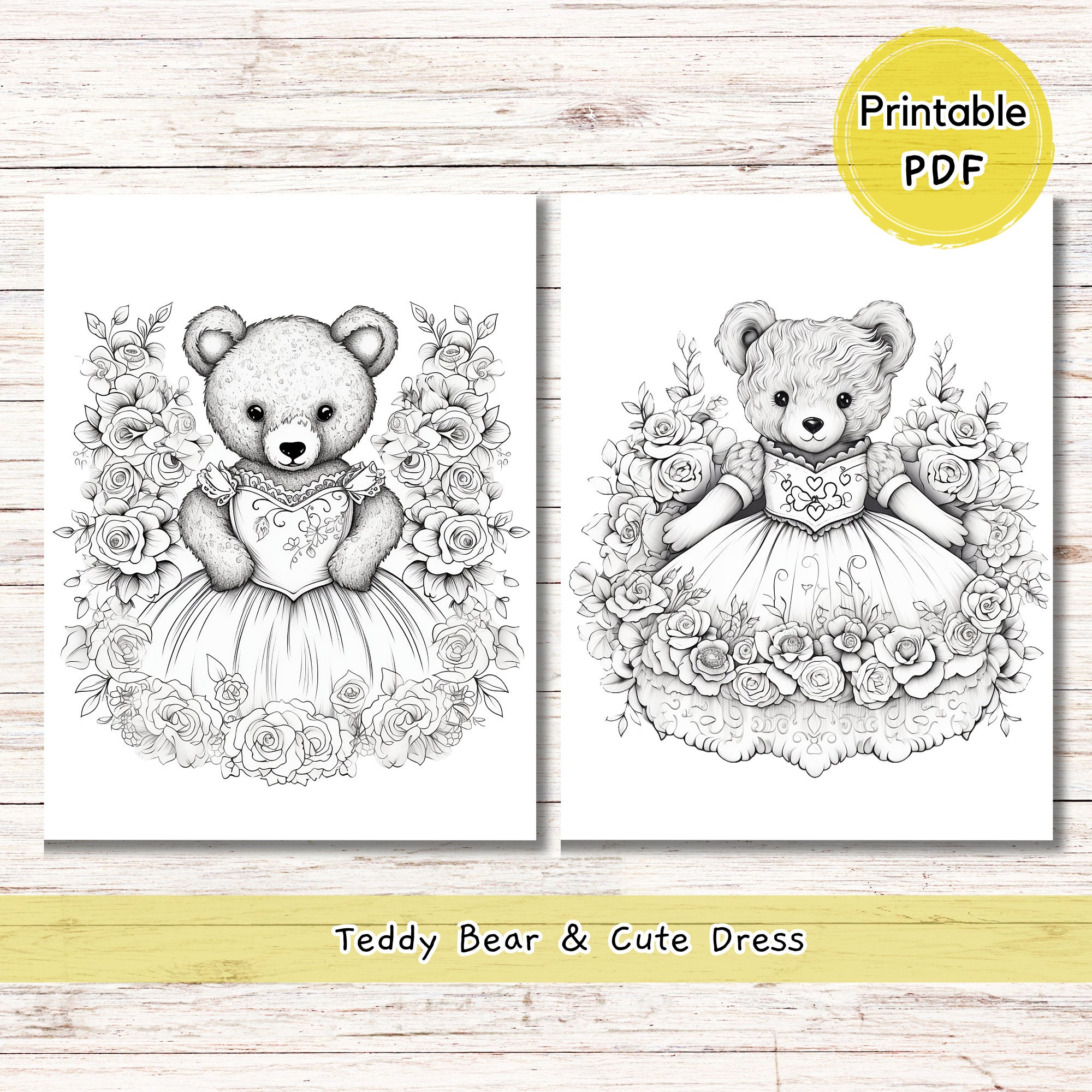 40 Cute Teddy Bear Coloring Pages for Adults and Kids, Blooming Flowers ...