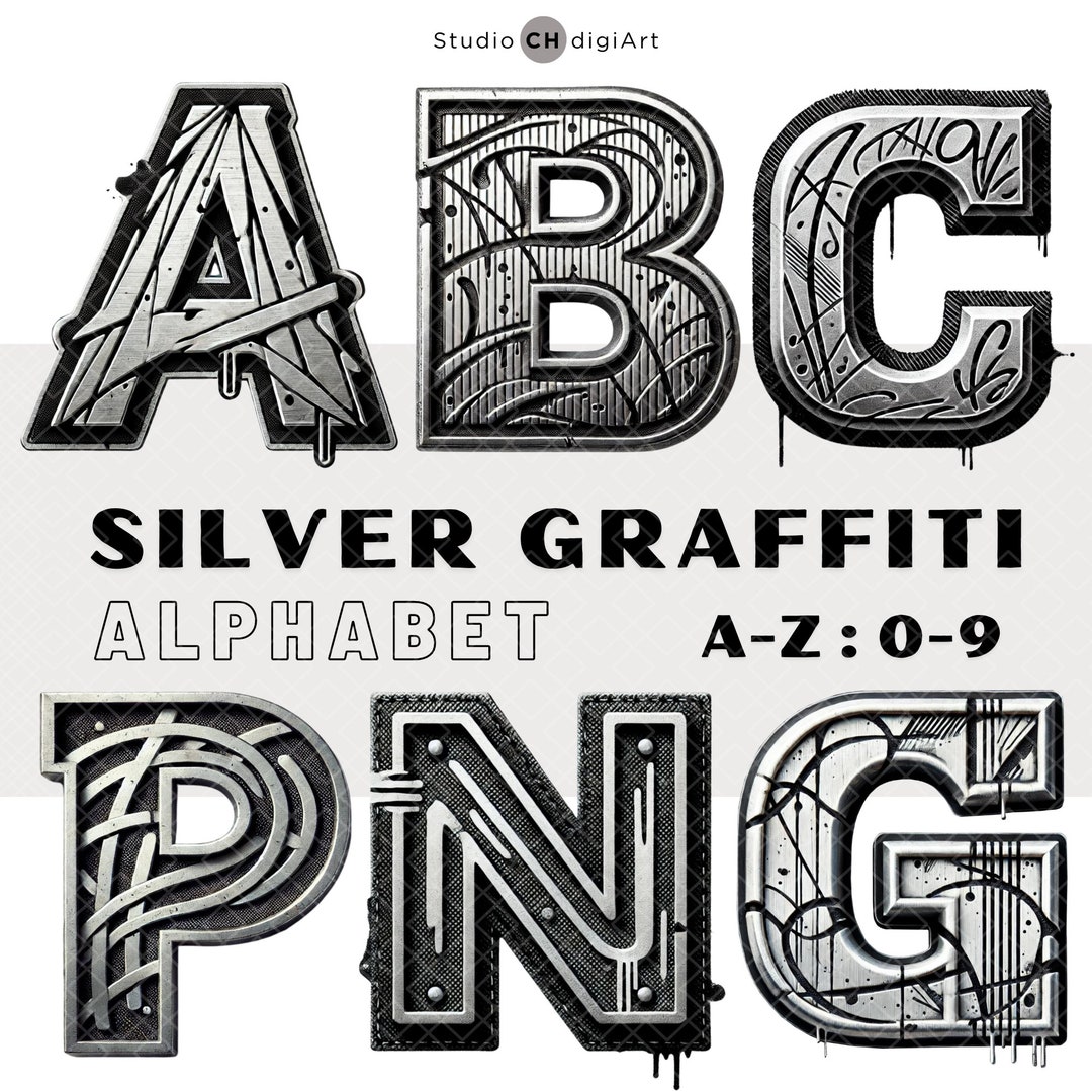 Silver Graffiti Alphabet Letters & Numbers, Silver Font, Graffiti ...