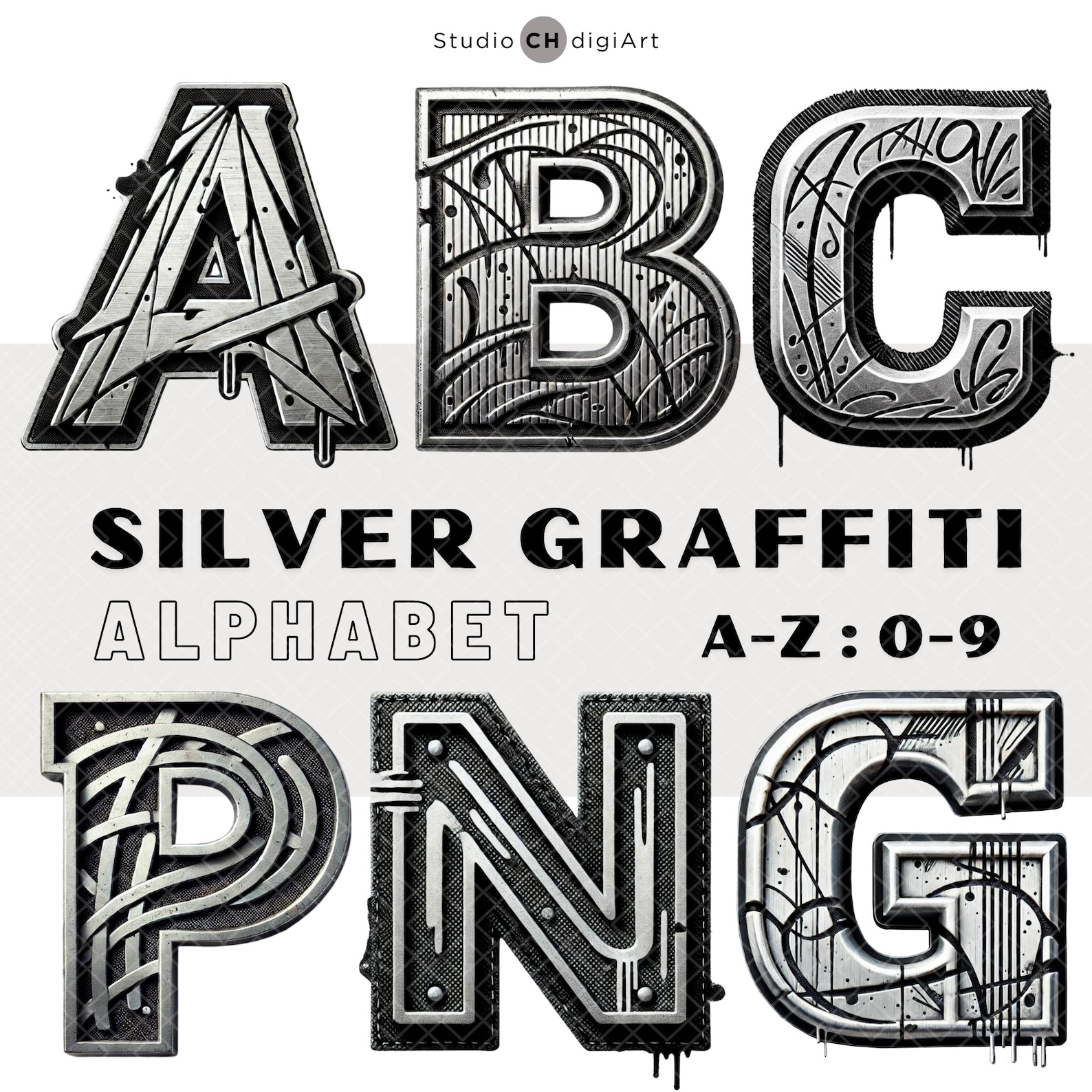 Silver Graffiti Alphabet Letters & Numbers, Silver Font, Graffiti ...