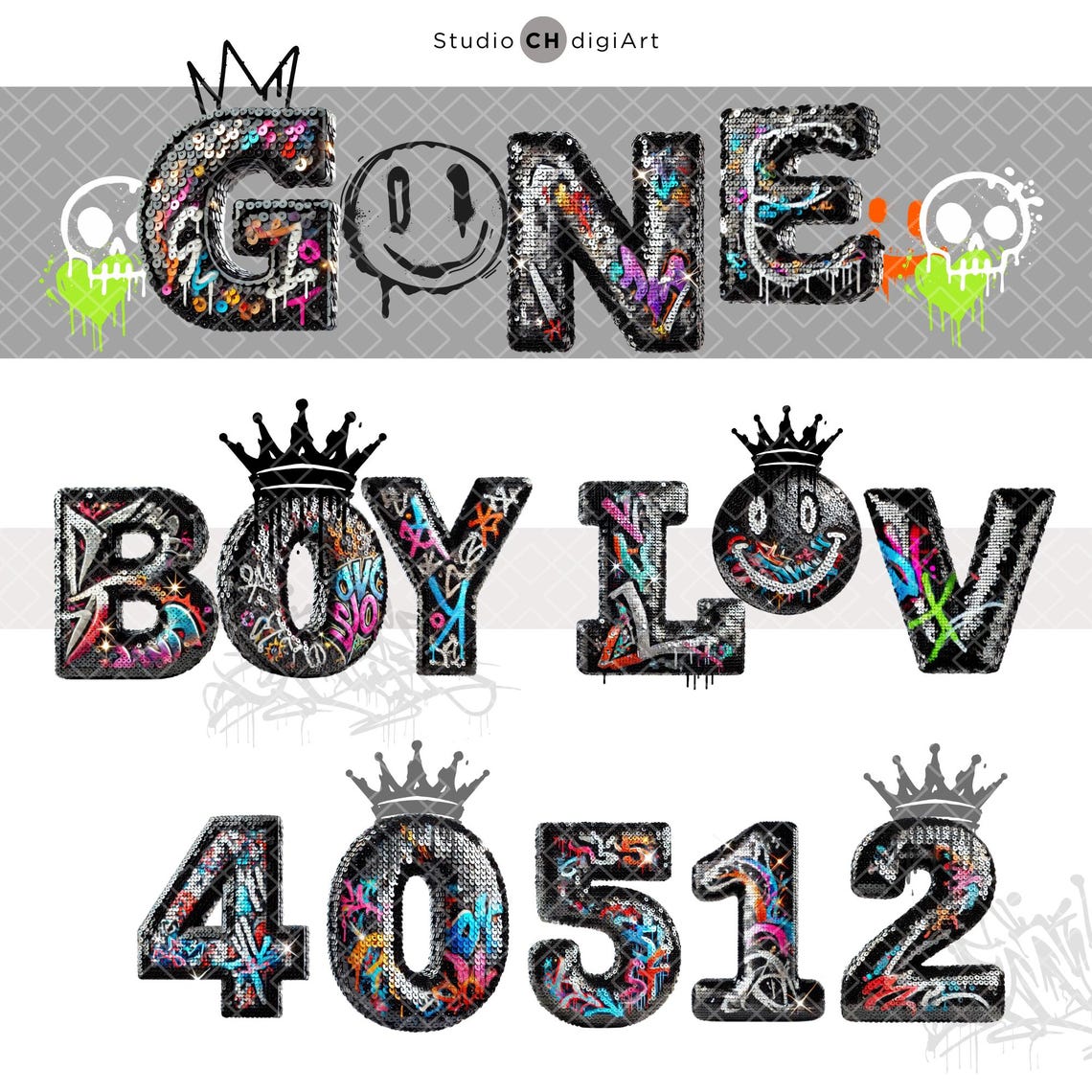Graffiti Sequin Alphabet Letters & Numbers, Sequin Font, Sequin ...