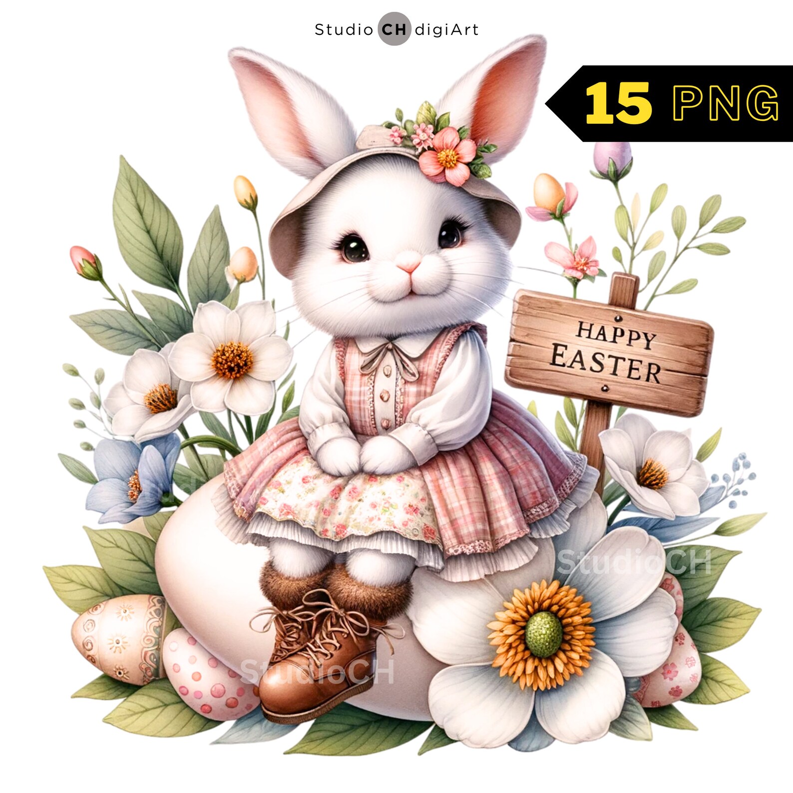 Vintage Easter Clipart, 15 High Quality PNG, Easter Clipart,easter Png ...