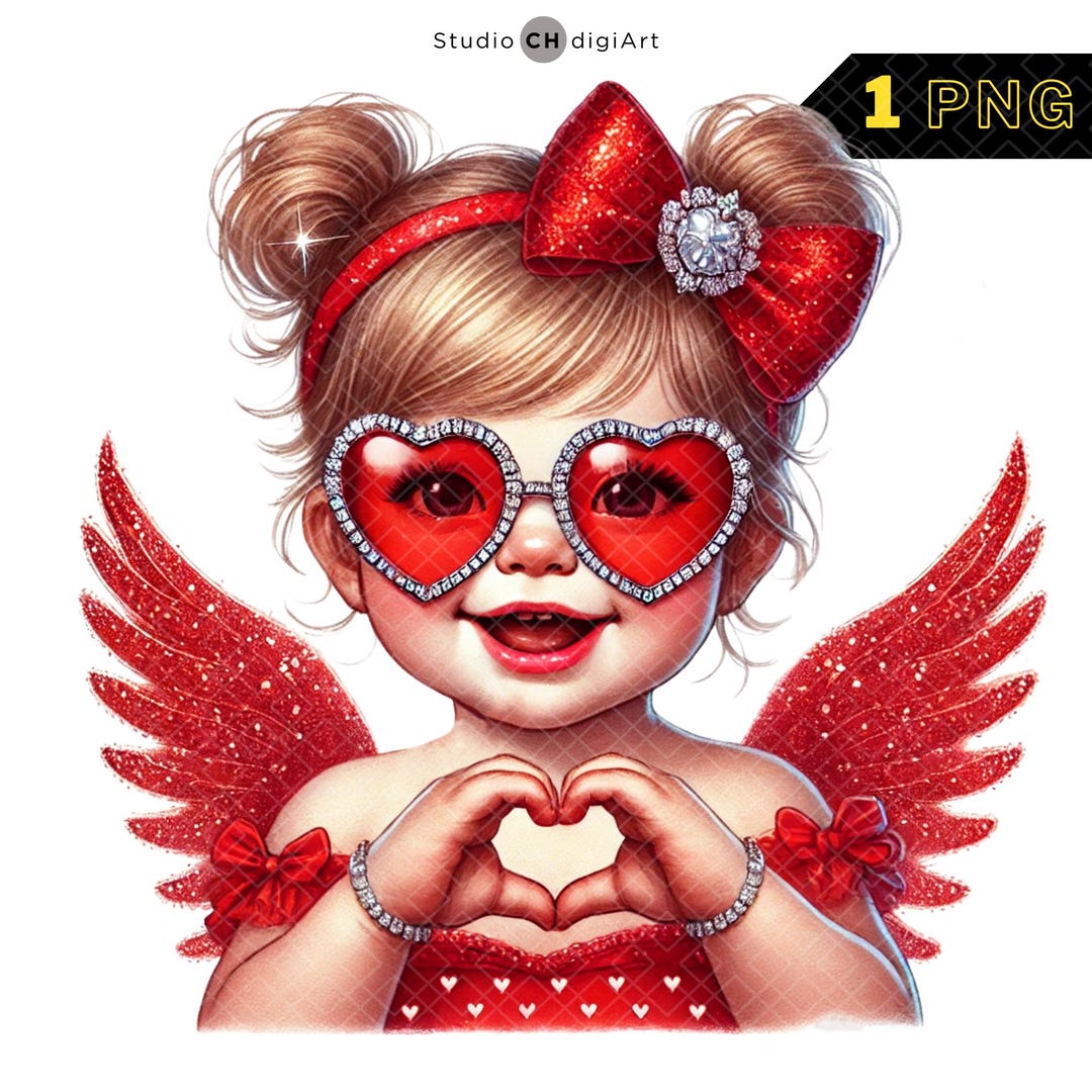 Retro Glitter Cupid Valentine PNG, Baby Cupid With Sunglasses, Vintage ...