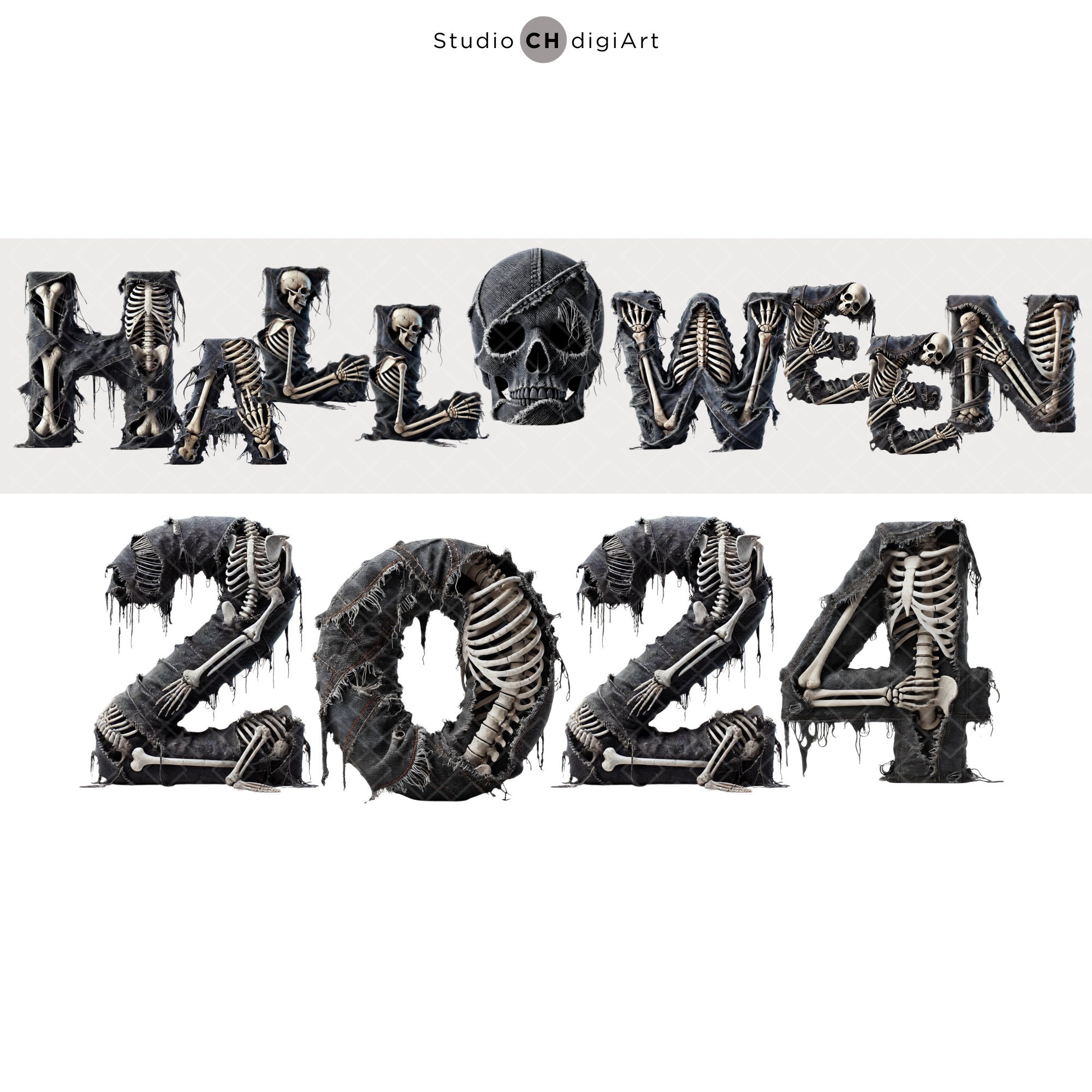3D Skeleton Alphabet, 3D Halloween Font, Black Denim Alphabet, Skeleton ...