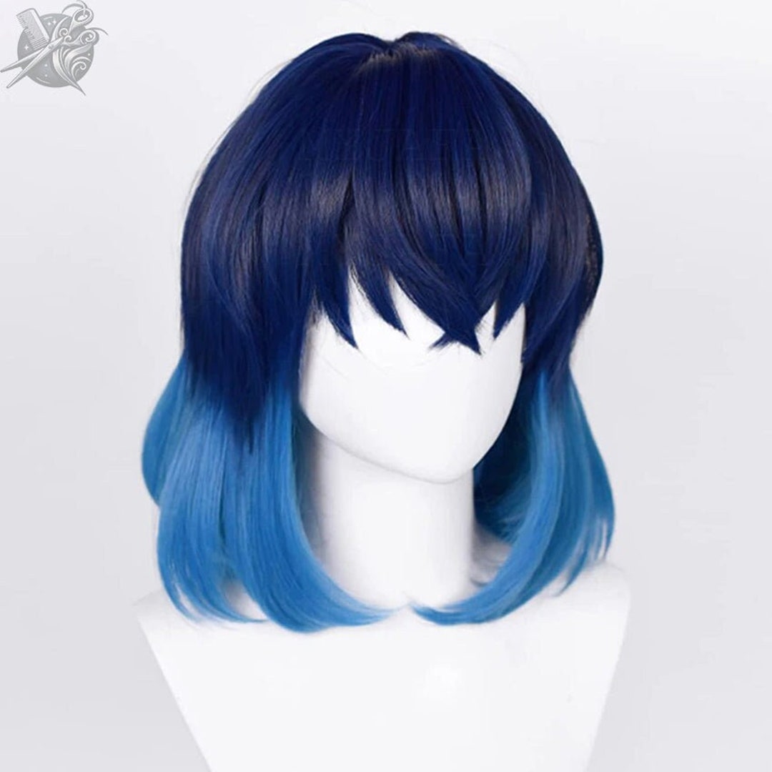 Cosplay Anime Wig, Inosuke Hashibira, Black Blue Ombre Wig, for Cosplay ...