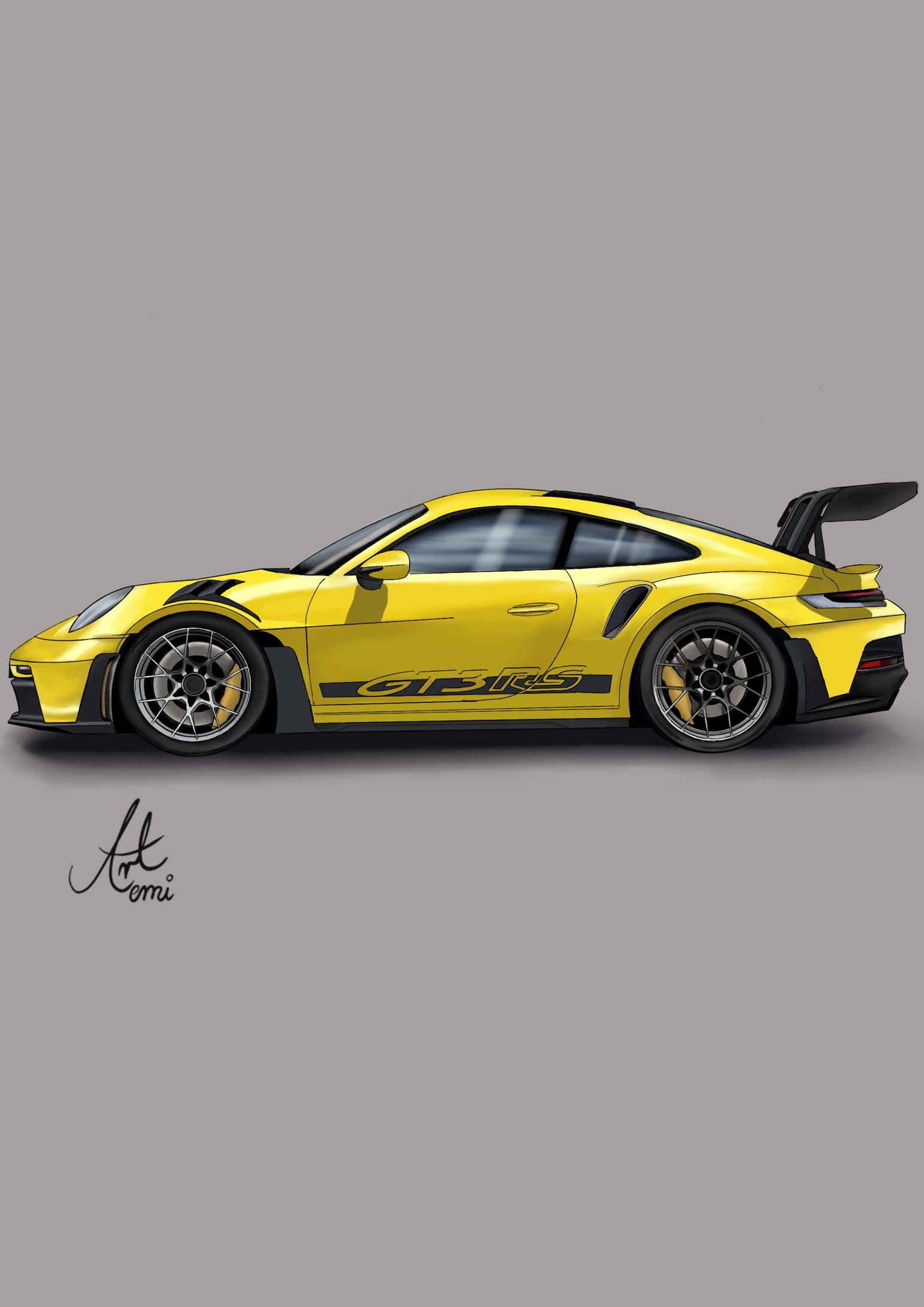 Porsche GT3 RS, Downloadable Illustration, PNG, 3508x4960px - Etsy