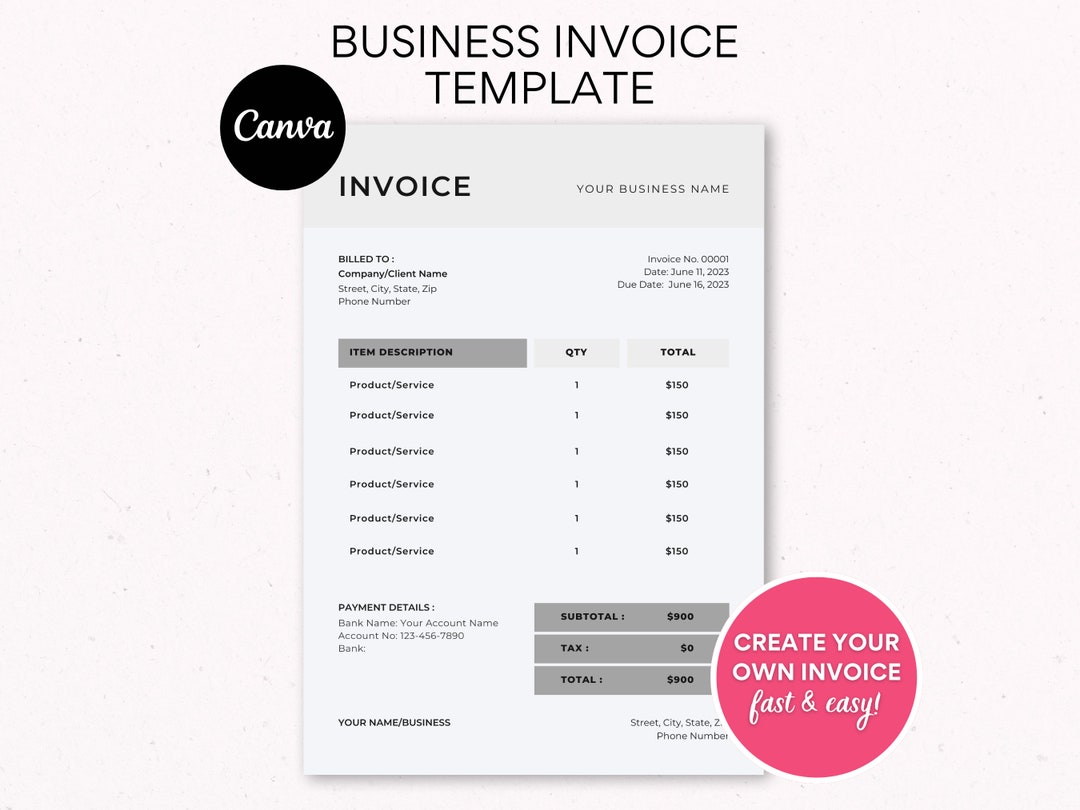 Small Business Product Invoice, Canva Invoice Template, Editable ...