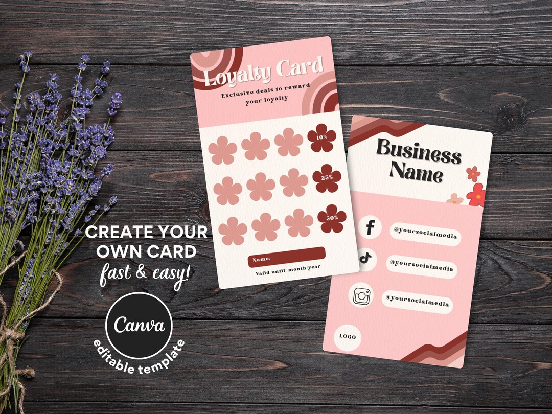 Retro Flower Loyalty Card, Editable Floral Chic Template, Print-ready ...
