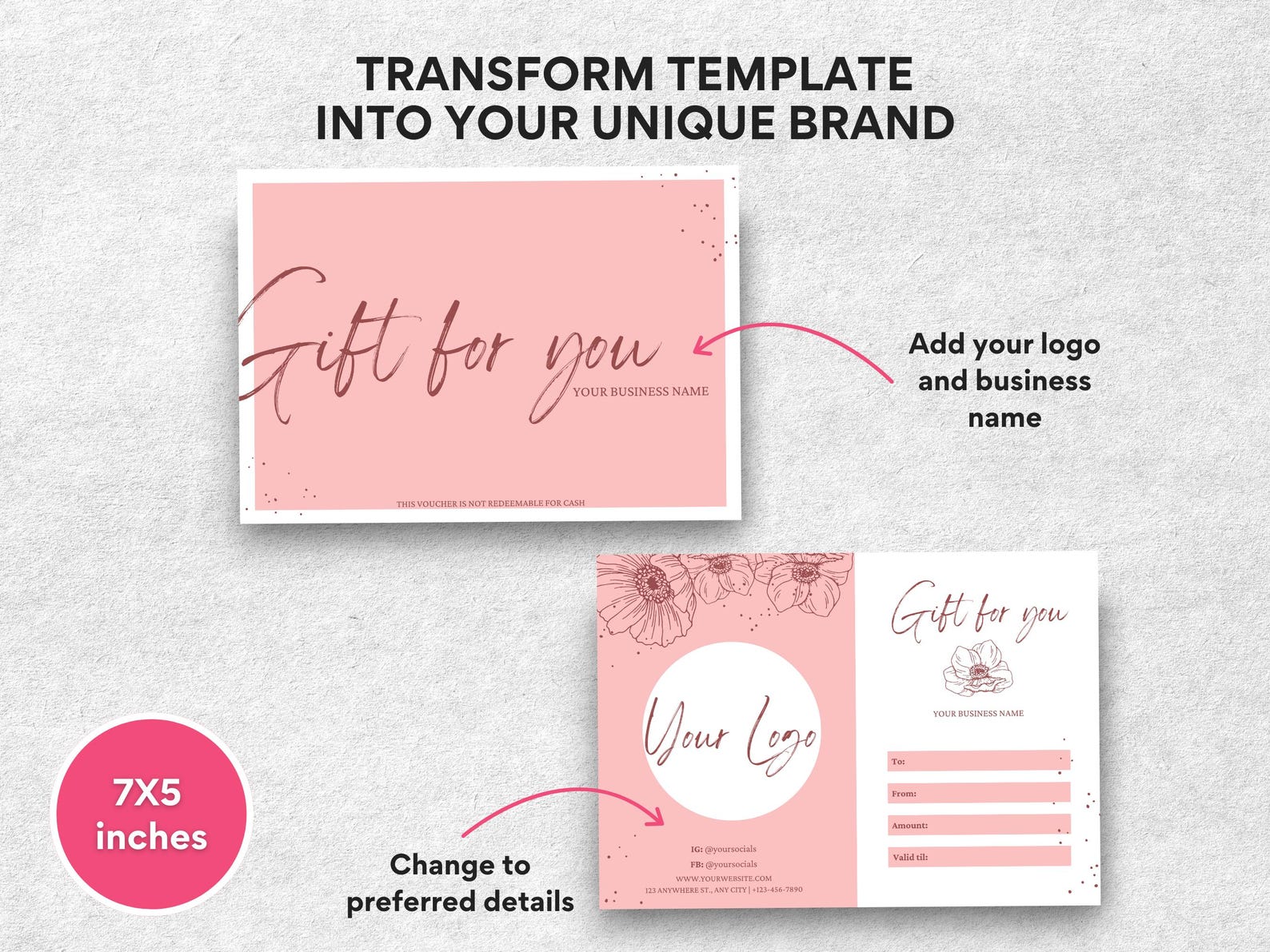 Printable Gift Voucher Template for Small Business, Floral Pink Gift ...