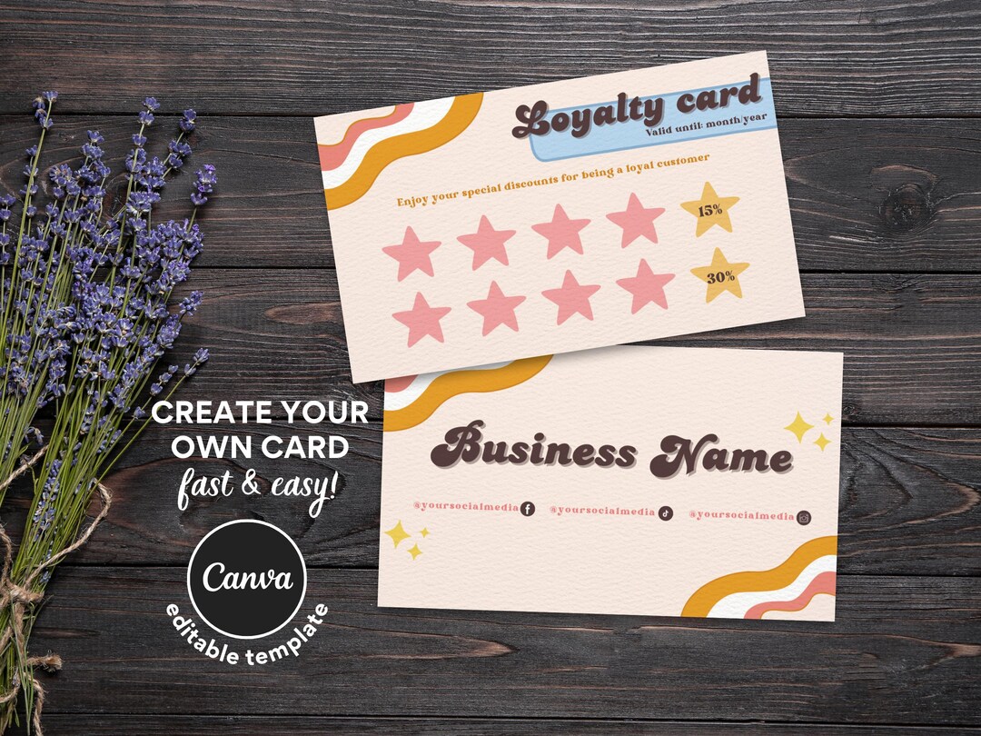 Customizable Retro Star Loyalty Card, Editable Printable Rewards Card ...
