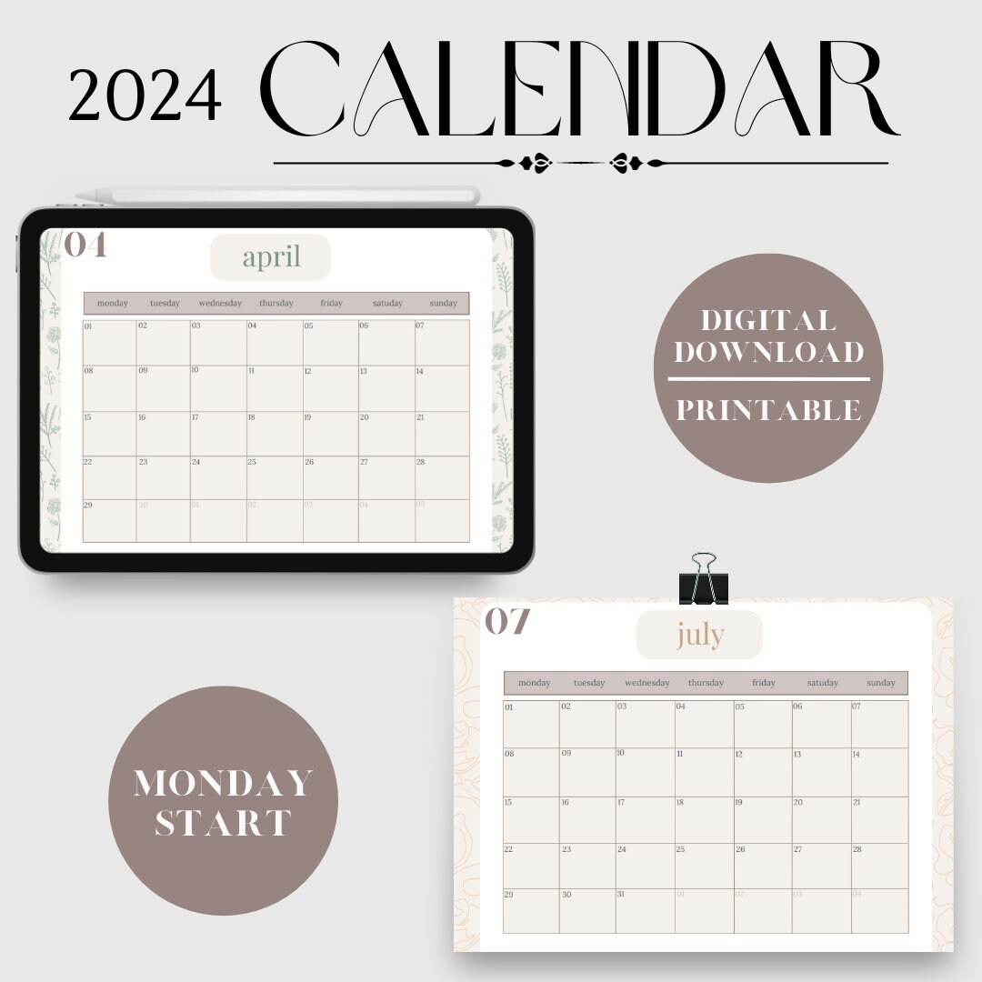 2024 Calendar, Desk Calendar, Printable Calendar, Editable Calendar - Etsy