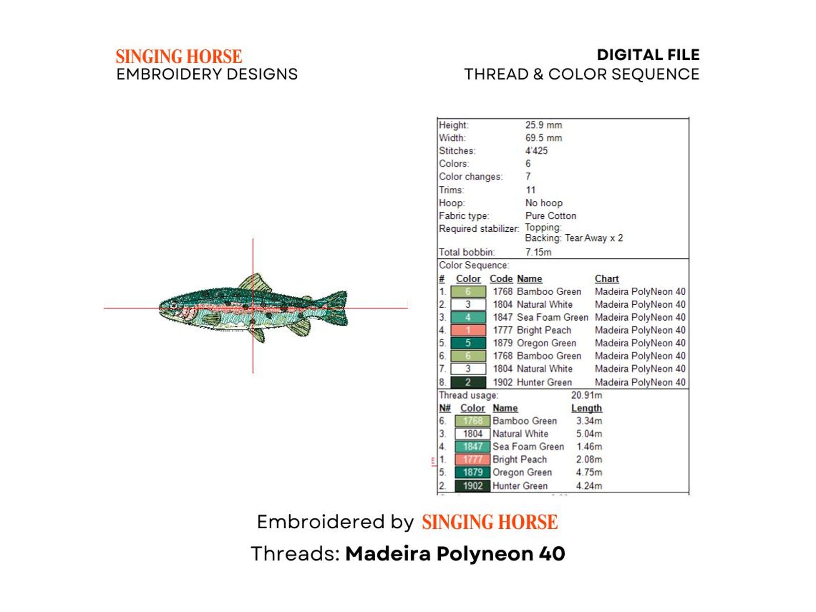 Rainbow Trout Fish Embroidery Design: Fishing Design, PES DST Format ...
