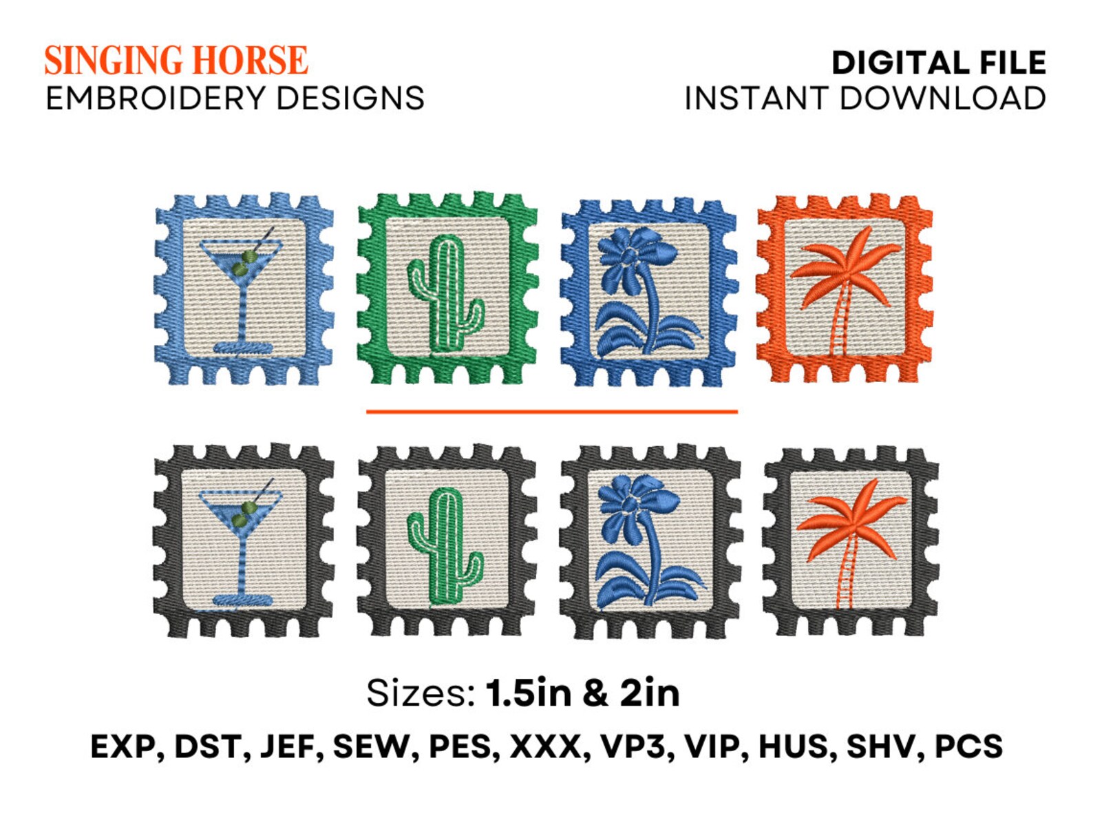 Postage Stamps Embroidery Design - 2 Sizes - Cool Travel Postage Stamp ...