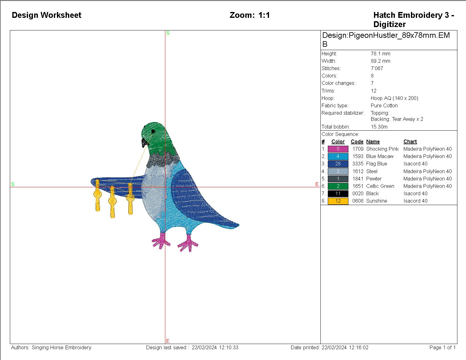 Pigeon Machine Embroidery Design - 3 Sizes - Bird Hustling by Selling ...