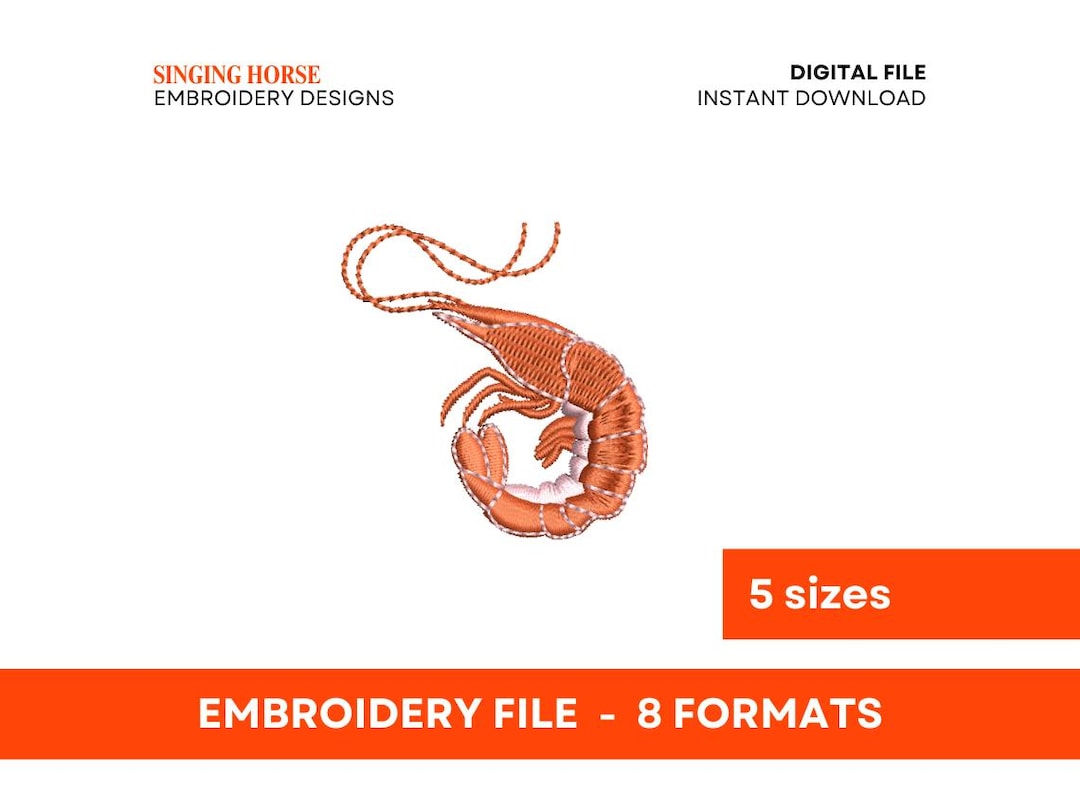Mini Shrimp Embroidery Design - 5 Sizes - Crustacean Prawn Embroidery ...