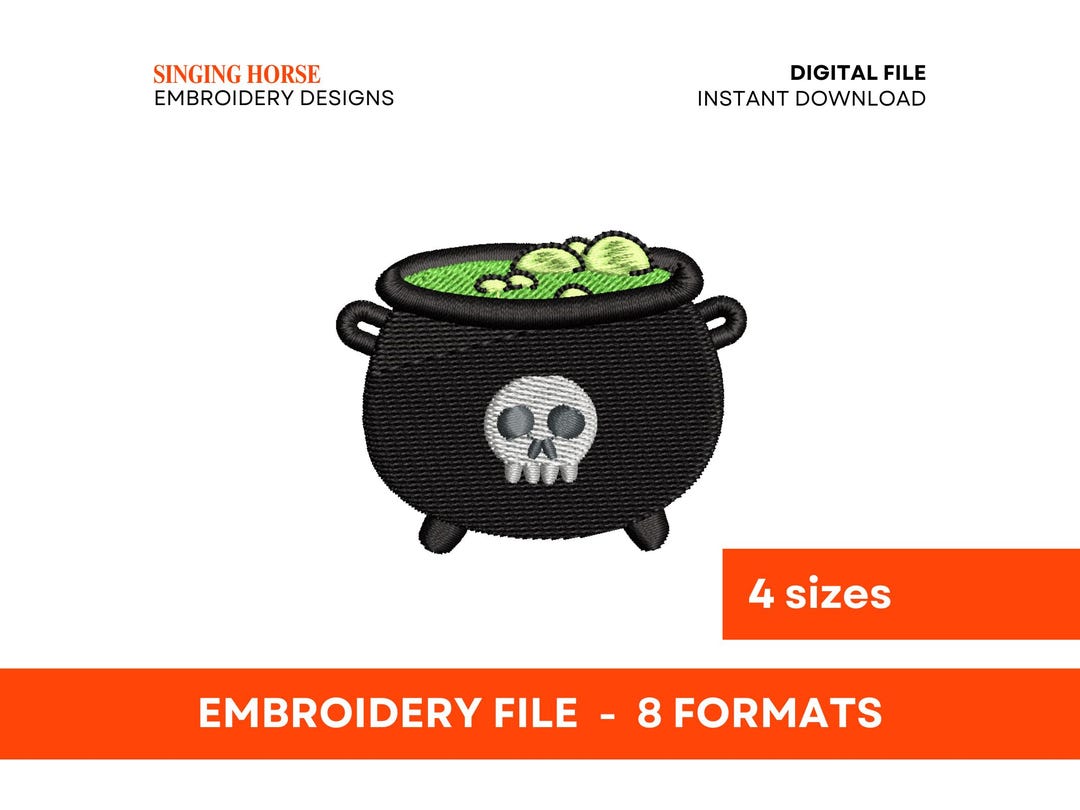 Witch Cauldron Embroidery Design: Halloween Potion Brew (instant ...