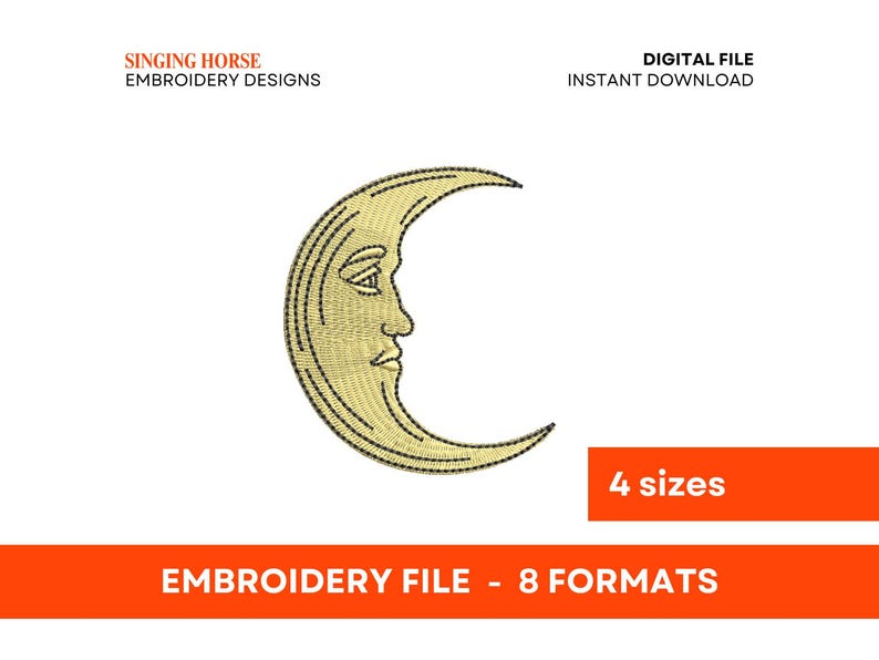 Crescent Moon Embroidery Design - 4 Sizes - Moon Embroidery, Instant ...
