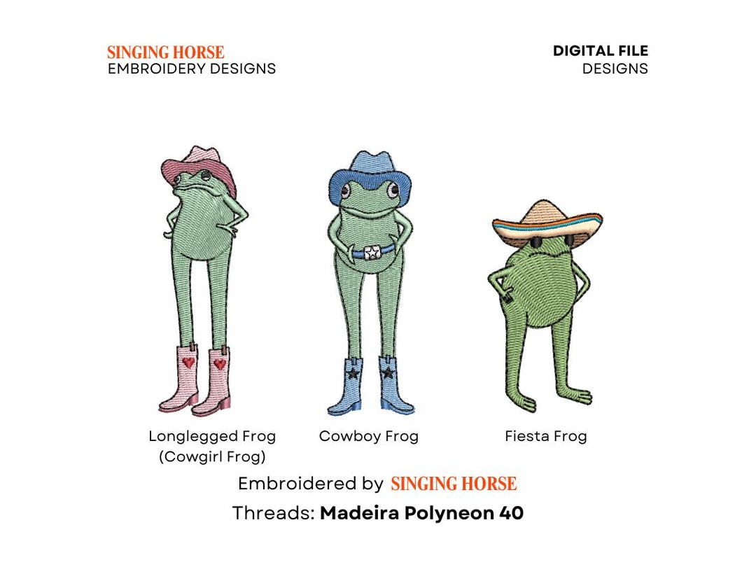 Frog Embroidery Design Bundle - 3 Designs in 3 Sizes - Cowgirl Frog ...