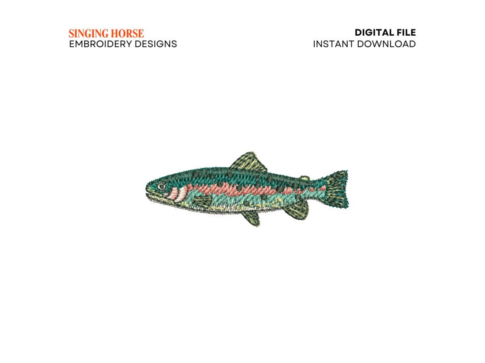Rainbow Trout Fish Embroidery Design: Fishing Design, PES DST Format ...