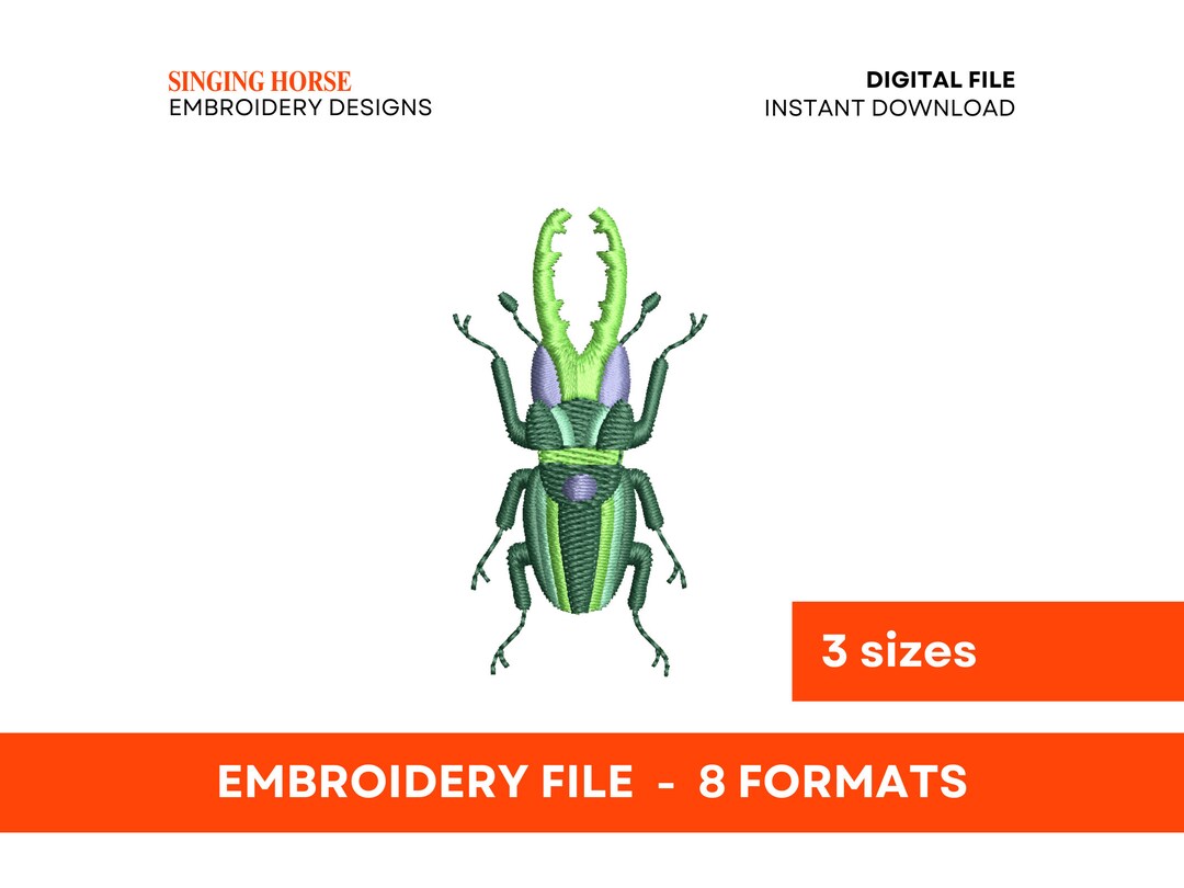 Rainbow Stag Beetle Embroidery Design - 3 Sizes - Beetle Bug Machine ...