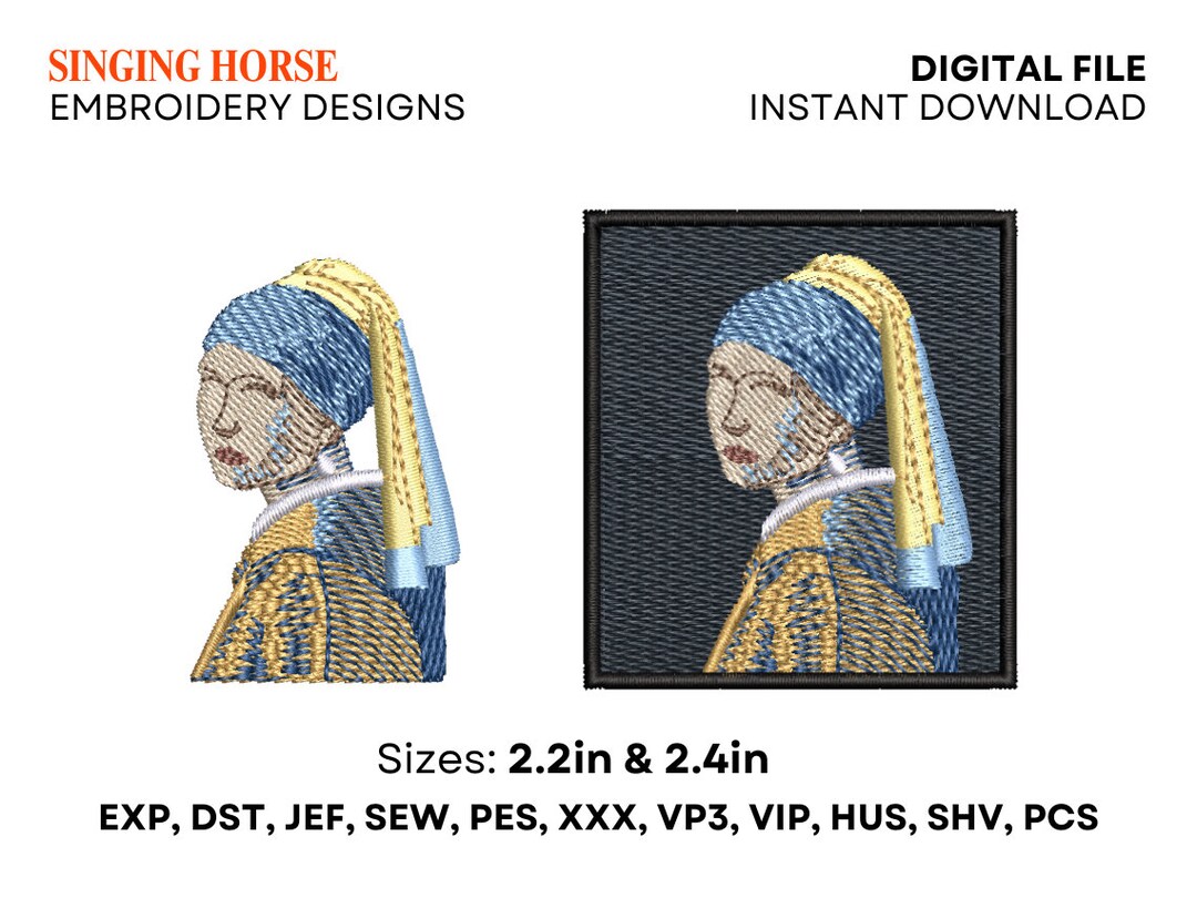 Girl With a Pearl Earring Machine Embroidery Design (DST, PES) (instant ...