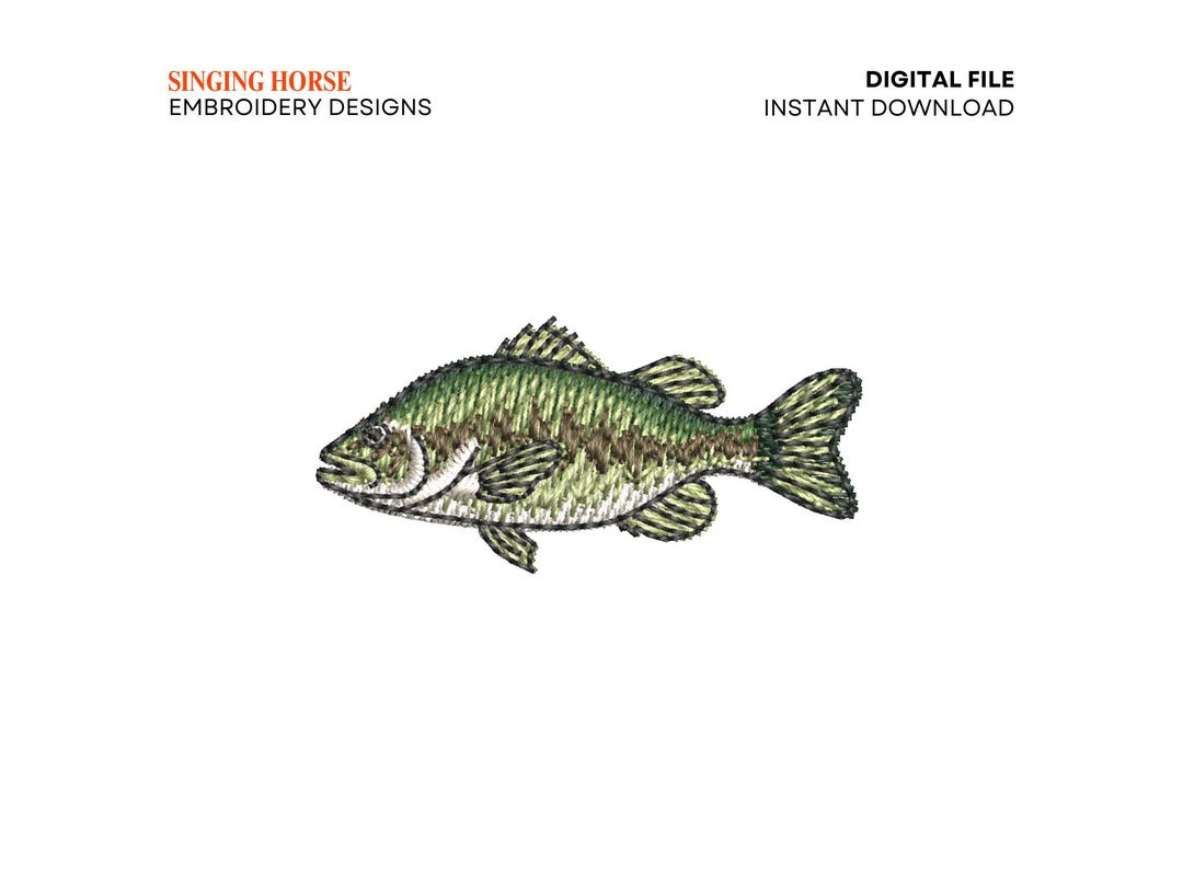Sea Bass Fish Embroidery Design: Fishing Embroidery Pattern (3 Sizes ...