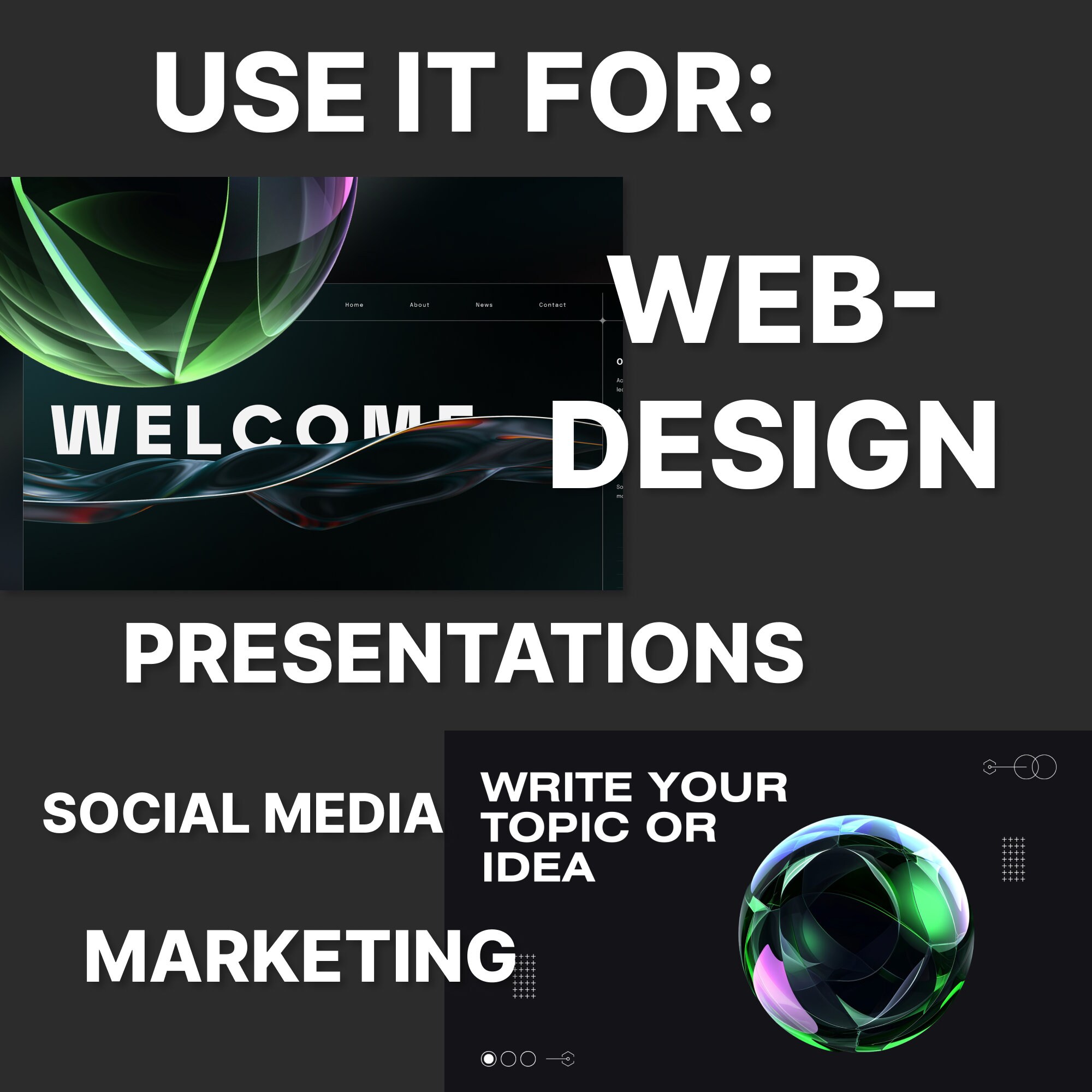 3D PNG Design Elements, Green and Black Shapes for Web Design ...