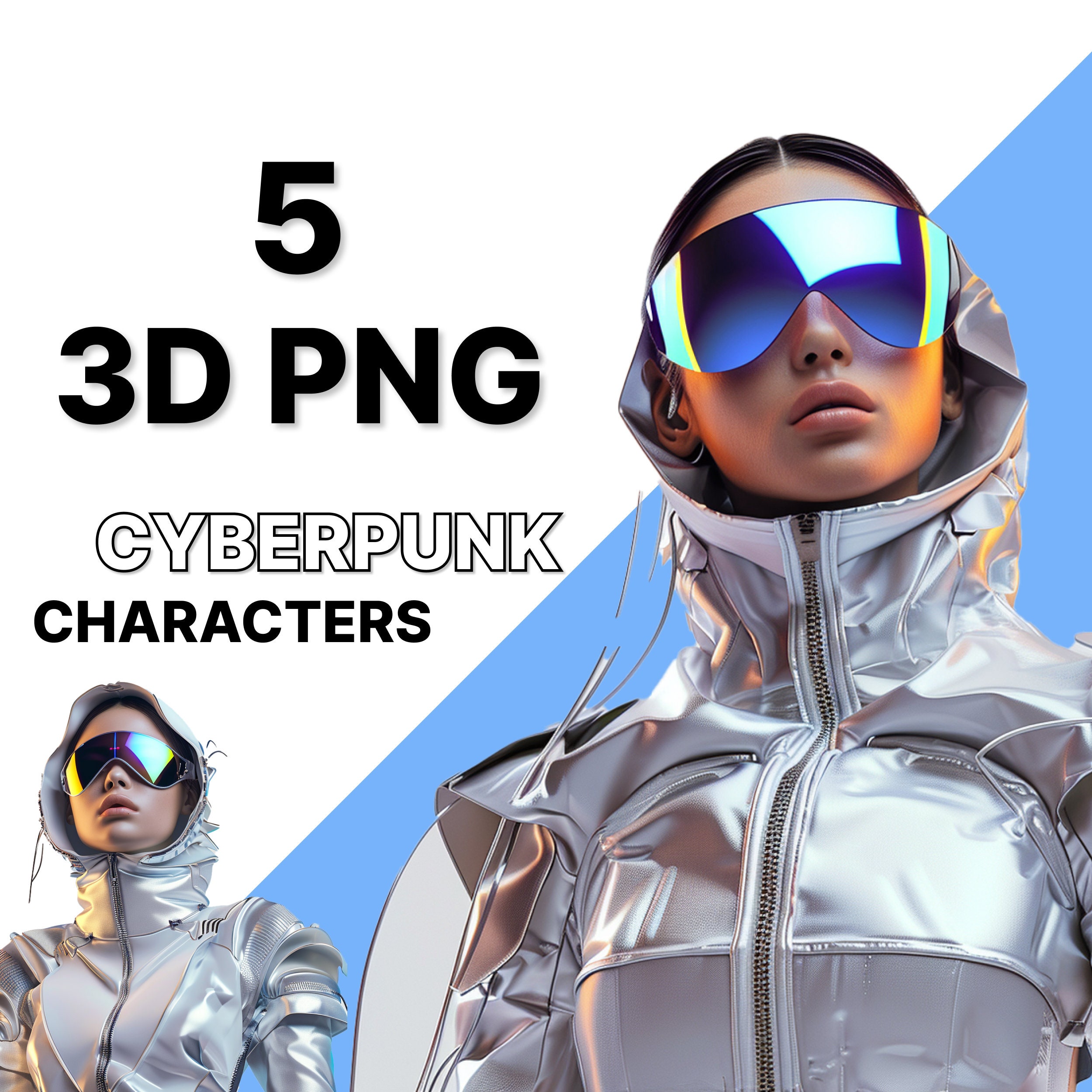 Cyberpunk 3D Characters, PNG Futuristic Transparent Figures, Print ...