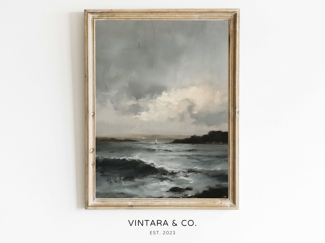 Stormy Sea and Sailboat Scene PRINTABLE Art Coastal Home Decor Digital ...