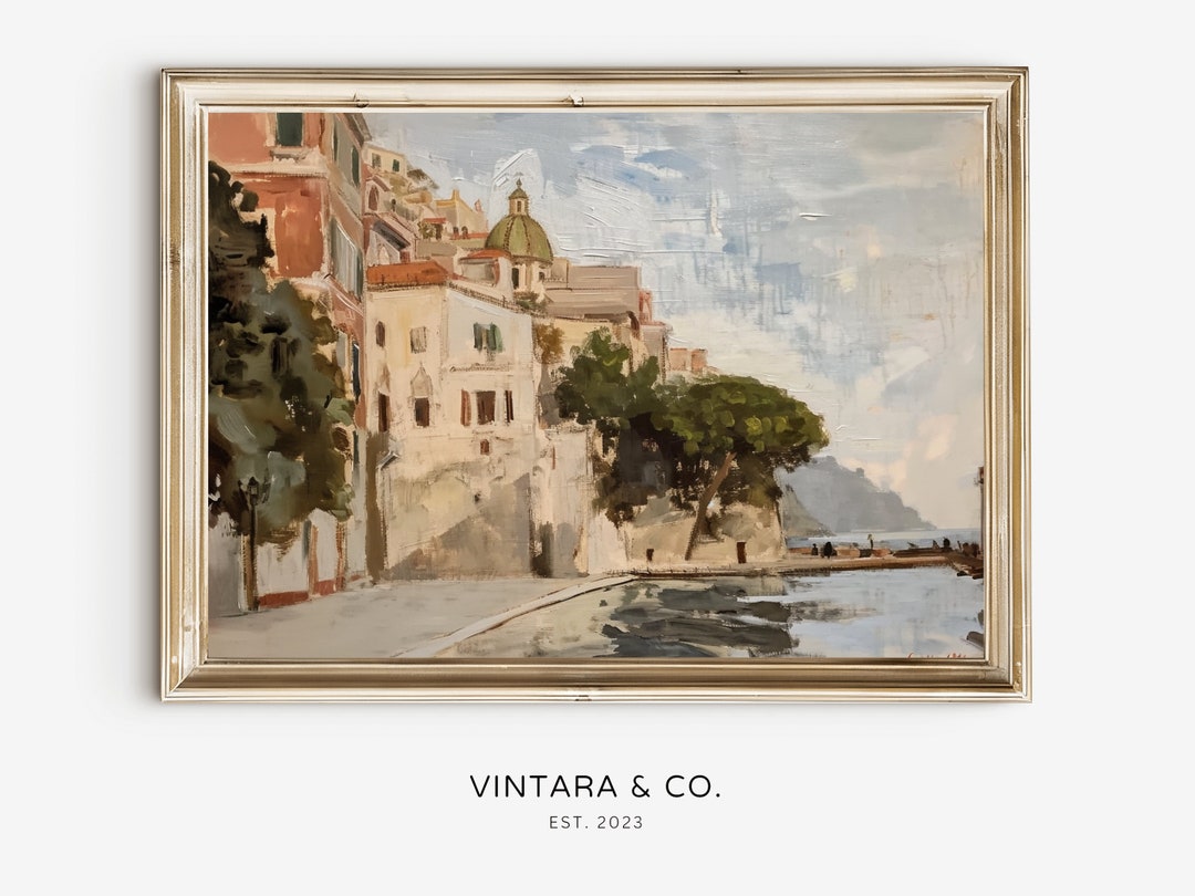 Coastal Italian Townscape PRINTABLE Art Mediterranean Sea View Home ...