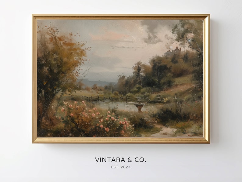 Rustic Countryside Scene PRINTABLE Art | Vintage Pastoral Landscape ...