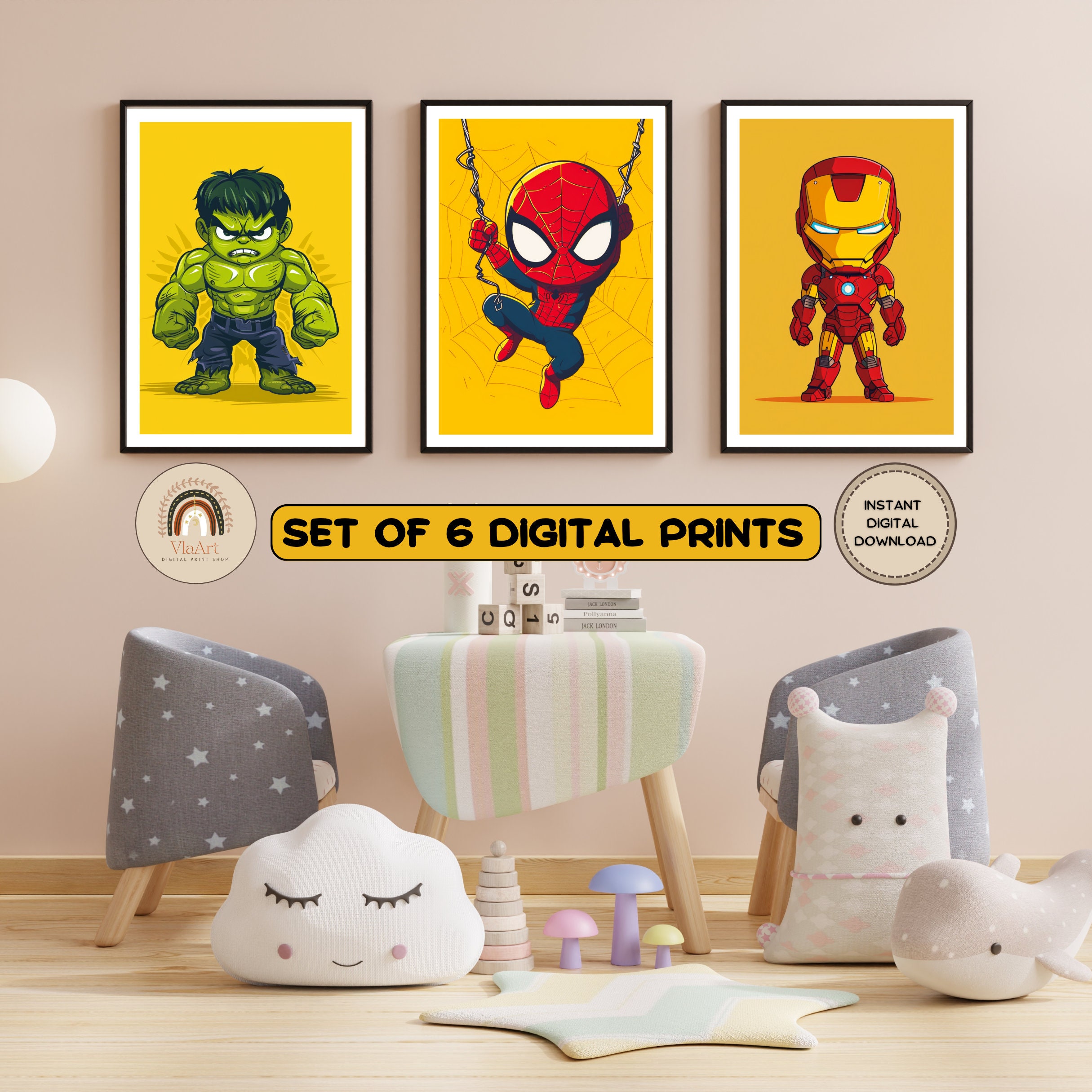 Set of 6 Superhero Wall Art, Superhero Print, Avengers Printable ...