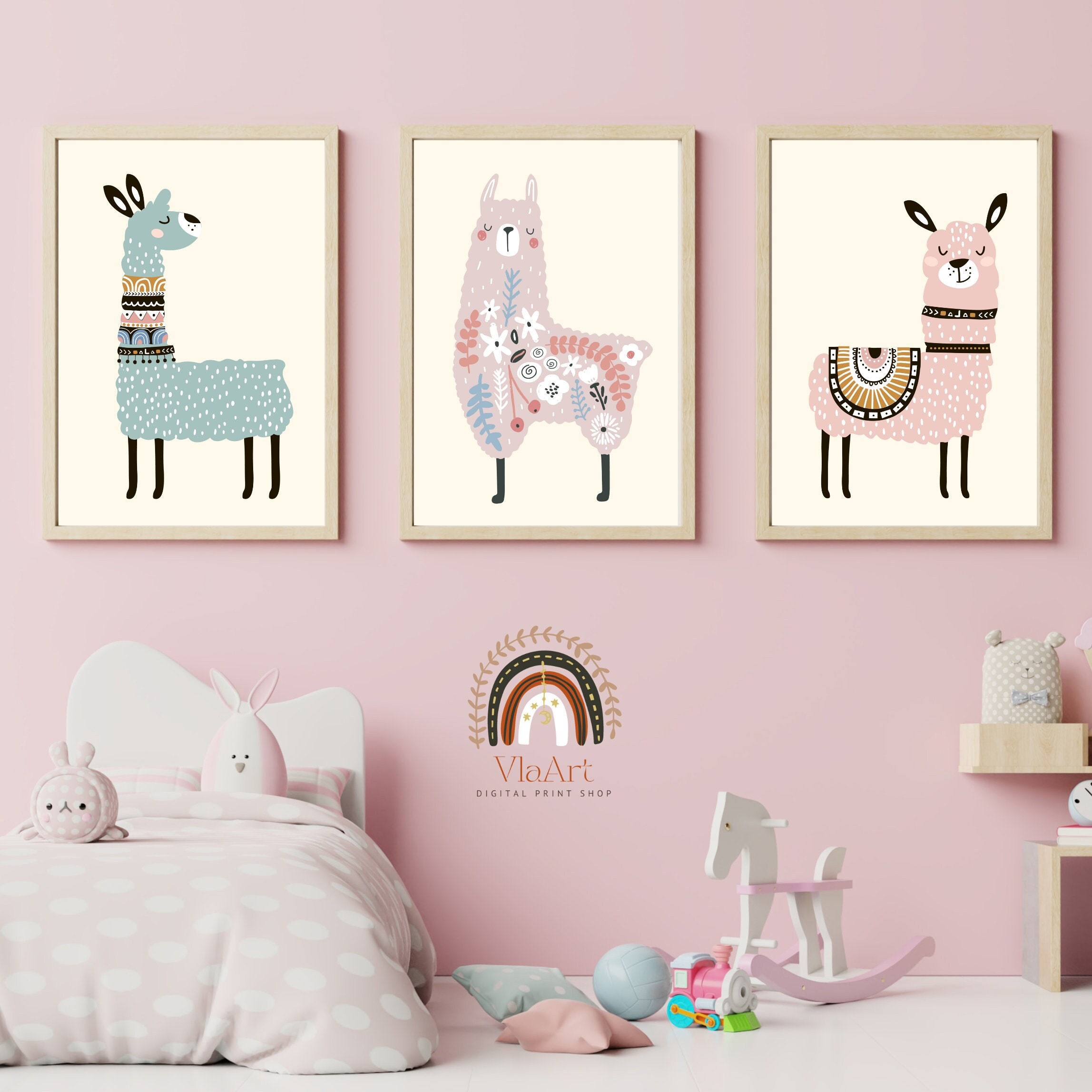 Lama, Children's Room Decoration, Cute, Pastel Colors, Set of 3 Posters ...