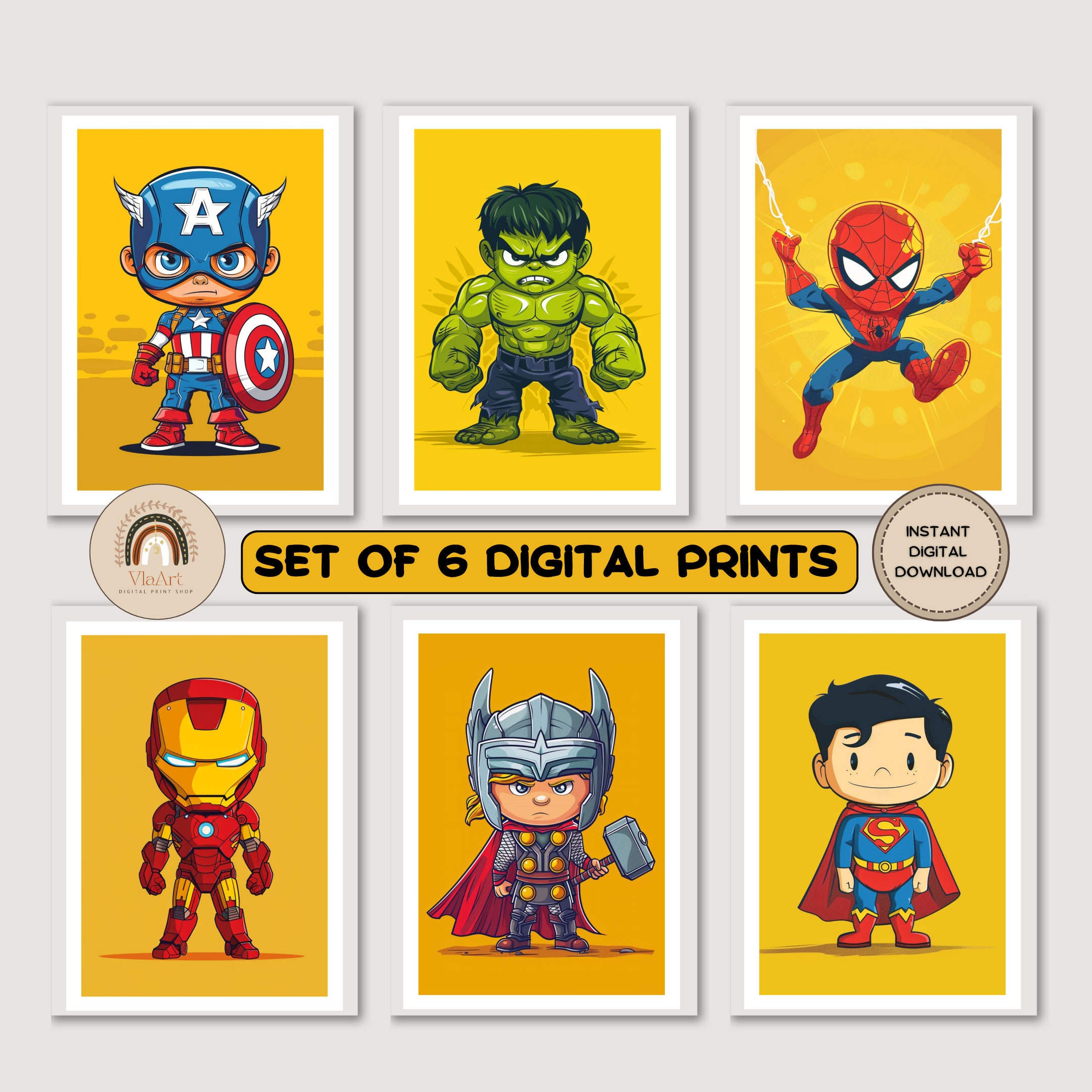 Set of 6 Superhero Wall Art, Superhero Print, Avengers Printable ...