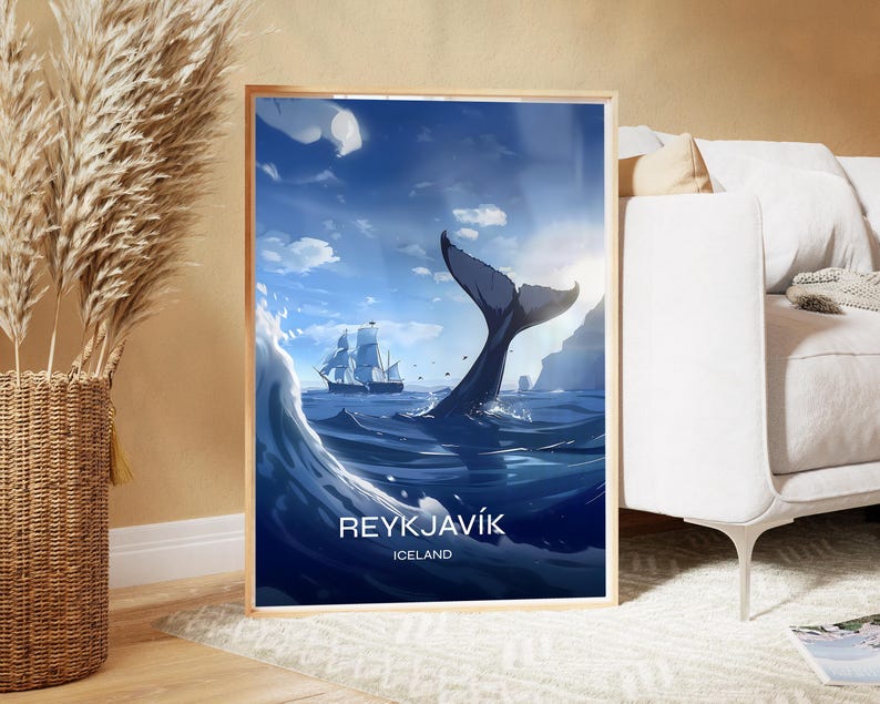 Reykjavík Iceland Whale Poster | Exotic Travel Decor | Freediving Spot ...