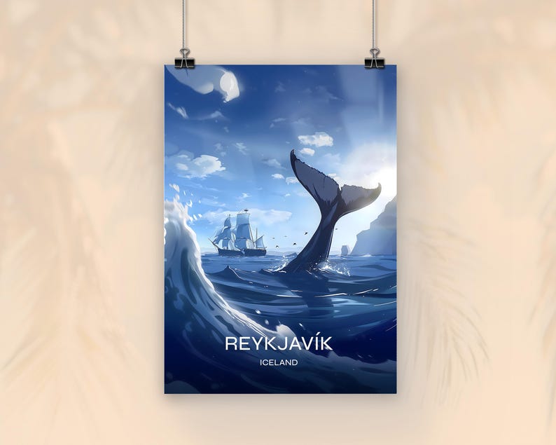 Reykjavík Iceland Whale Poster | Exotic Travel Decor | Freediving Spot ...