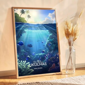 Ukulhas Maldives Poster | Exotic Travel Decor | Freediving Spot Ocean ...