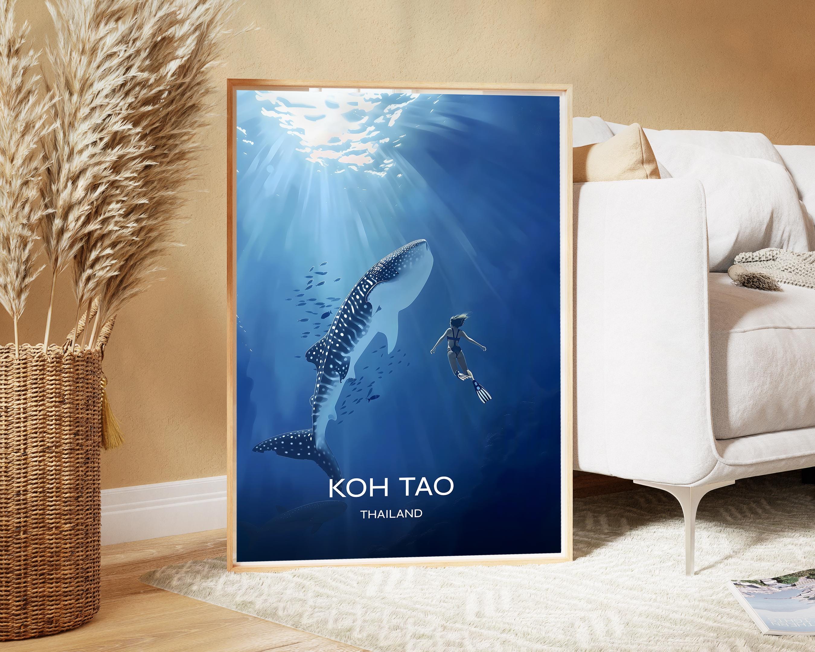 Koh Tao Thailand Poster Exotic Travel Decor Freediving Spot Ocean ...