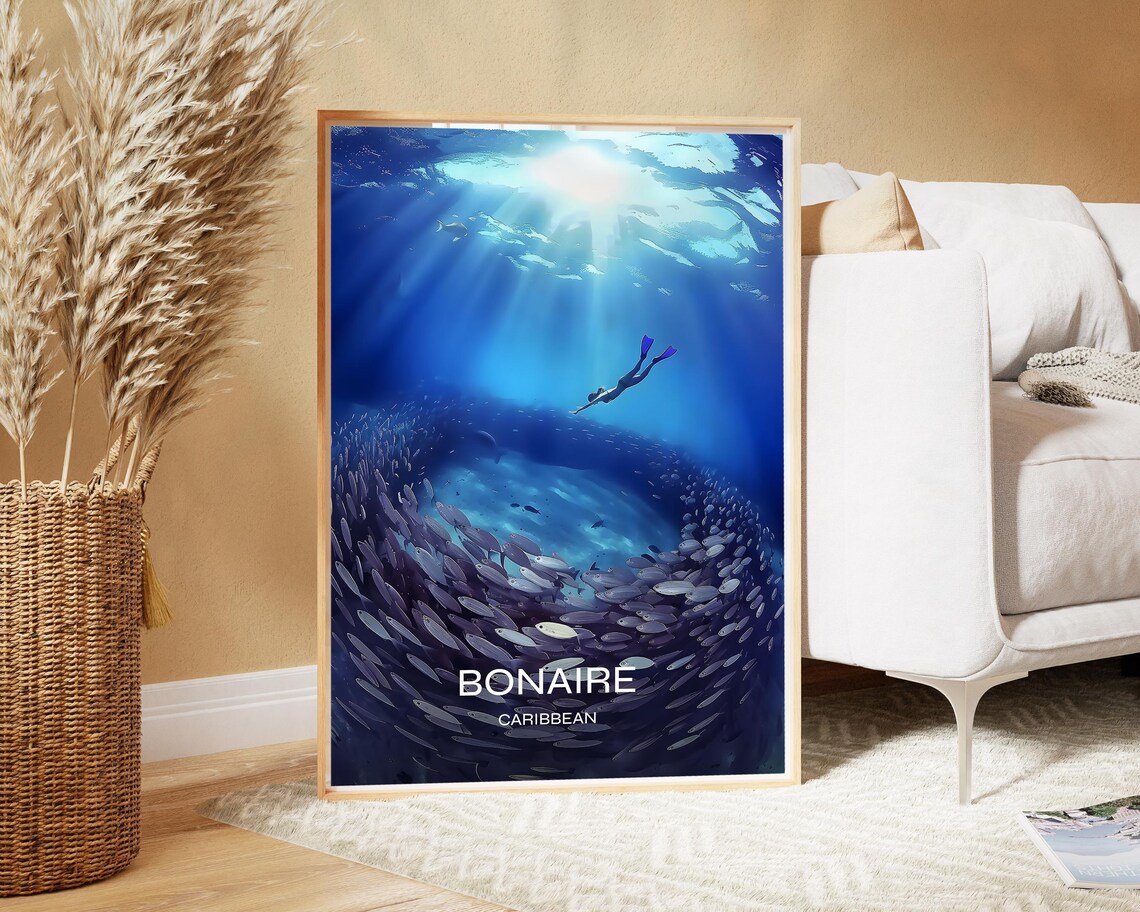 Bonaire Caribbean Poster | Exotic Travel Decor | Freediving Spot Ocean ...