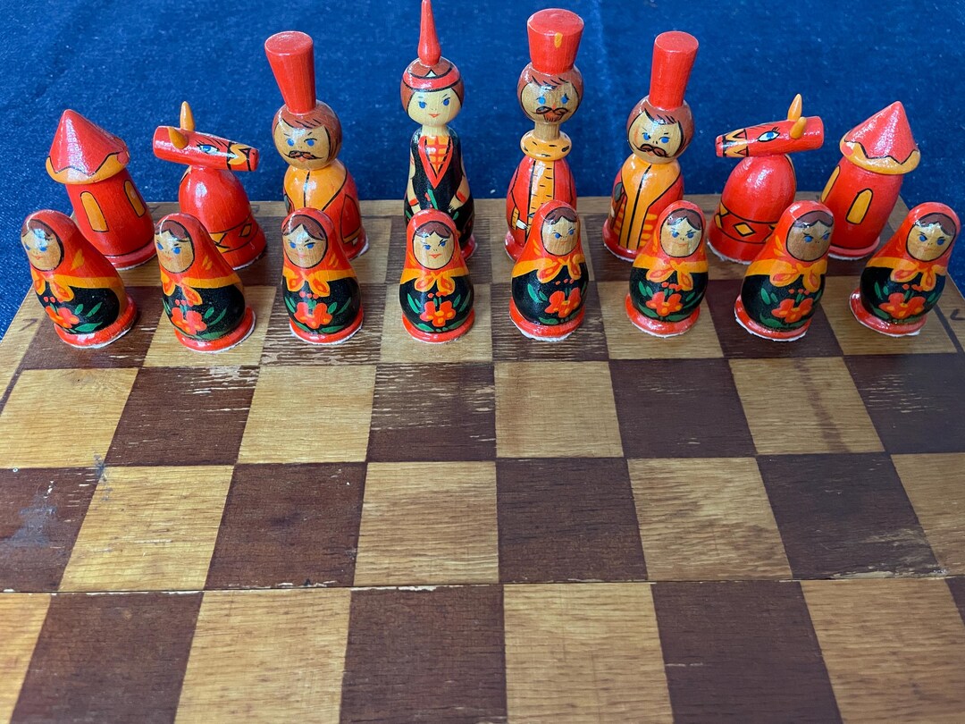 Vintage Handmade Soviet Matryoshka Chess Set, KH 8 Cm ,1980's Hand ...