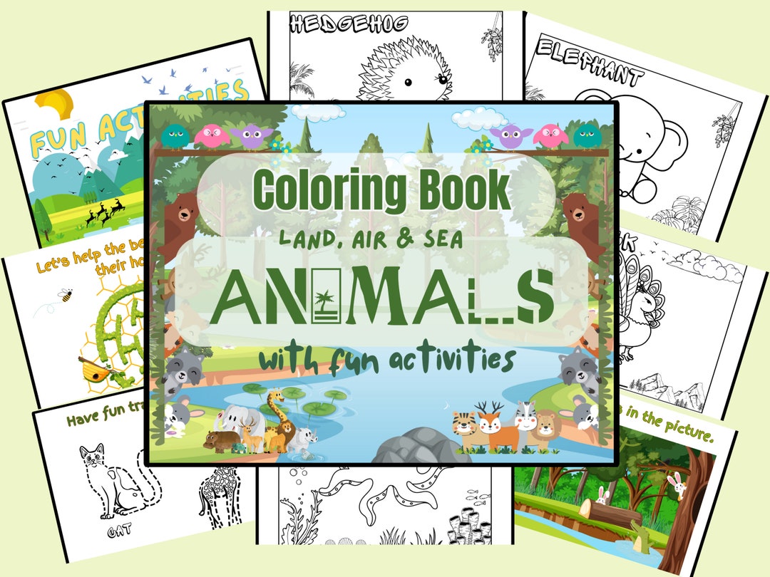 53 Pages Animal Digital Coloring Book Land Sea Air Coloring Book Kids ...