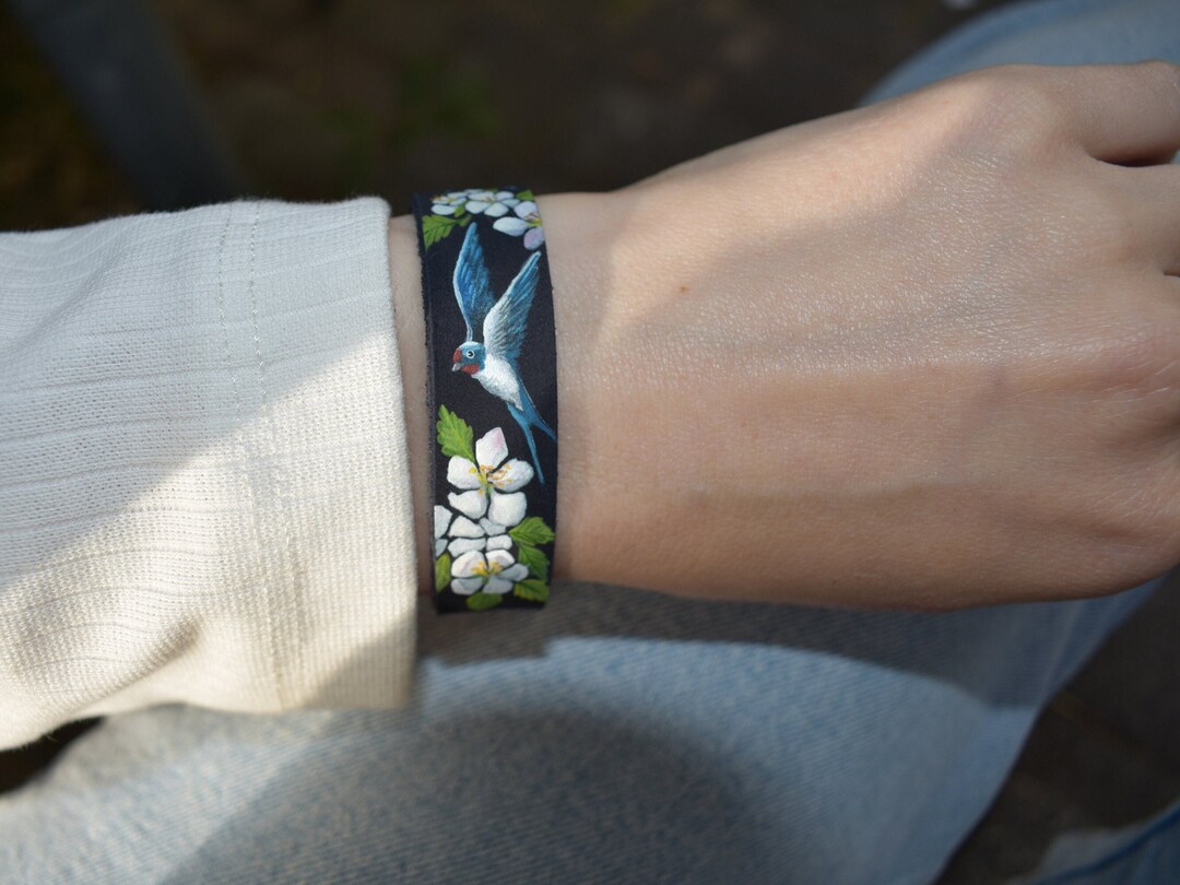 Leather Hand Painted Bracelet for Women Custom Bracelet Gift for Women ...
