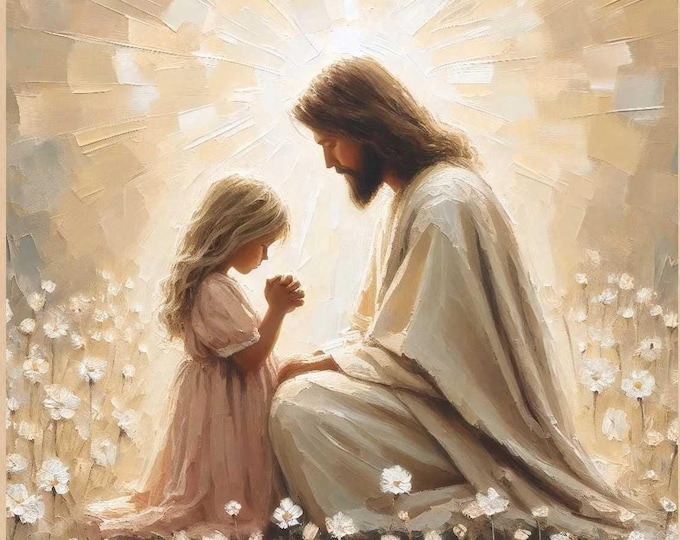 Jesus and Girl Praying, Christian Art, Jesus With Girl, Jesus Wall Art ...