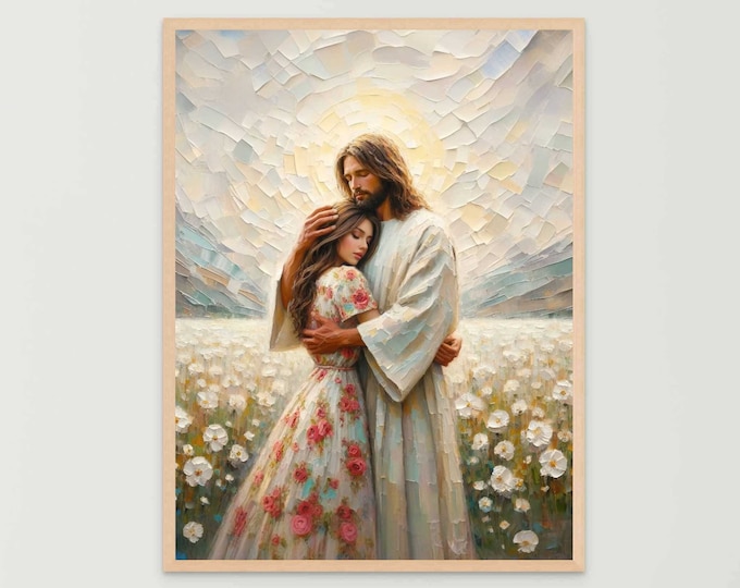 Gesegnet vom Retter, moderne christliche Kunst, Jesus mit Mädchen ...