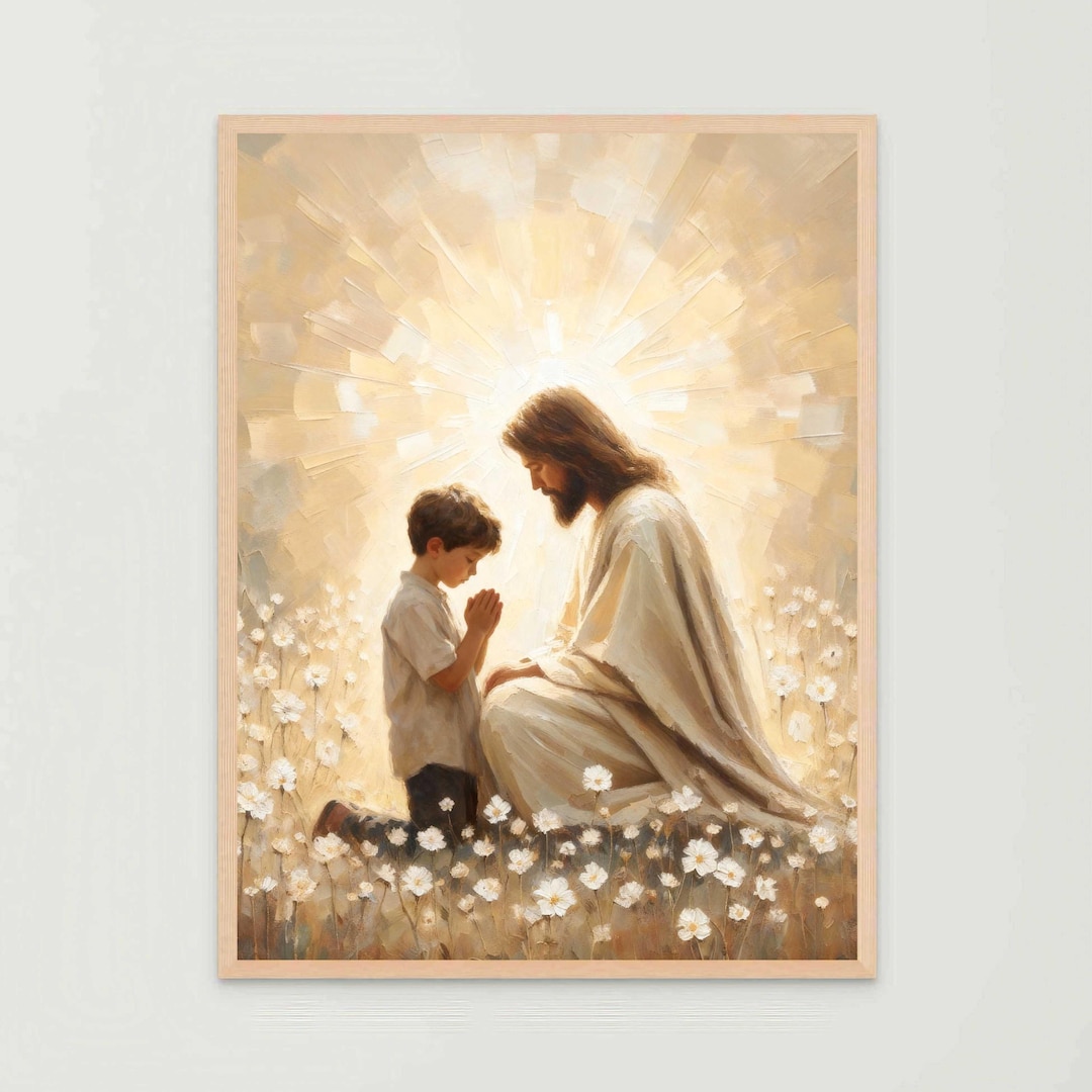 Jesus and Boy Praying, Modern Christian Art, Jesus With Boy, Picture of ...