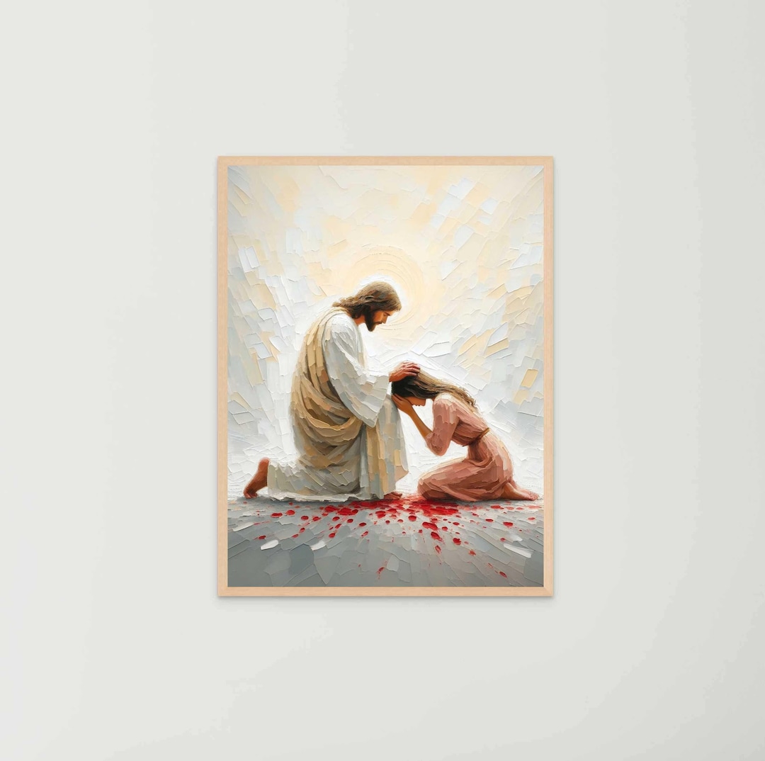 Jesus Heals the Bleeding Woman, Modern Christian Art, Jesus and Girl ...