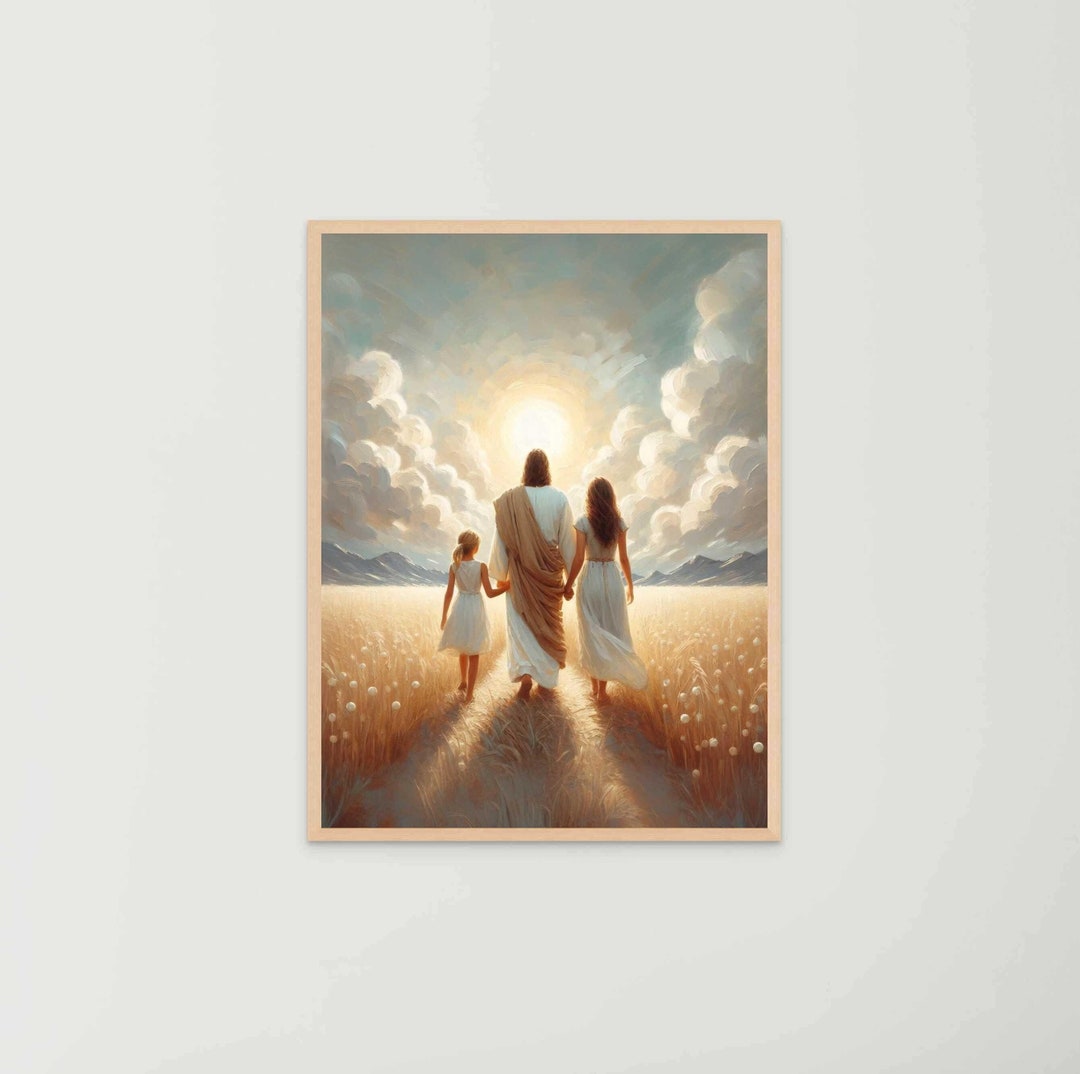 Walk Together Art, Christian Wall Art, Jesus Walking With Girl, Jesus ...