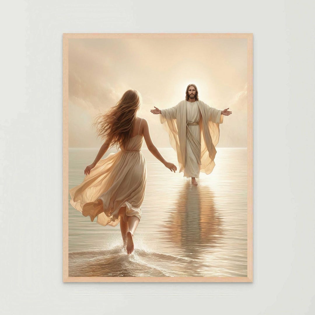 Go to Him, Christian Wall Art, Girl Running to Jesus Art, Walking on ...