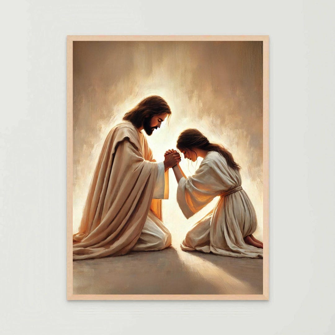 Jesus and Woman Praying, Modern Christian Art, Jesus With Woman ...