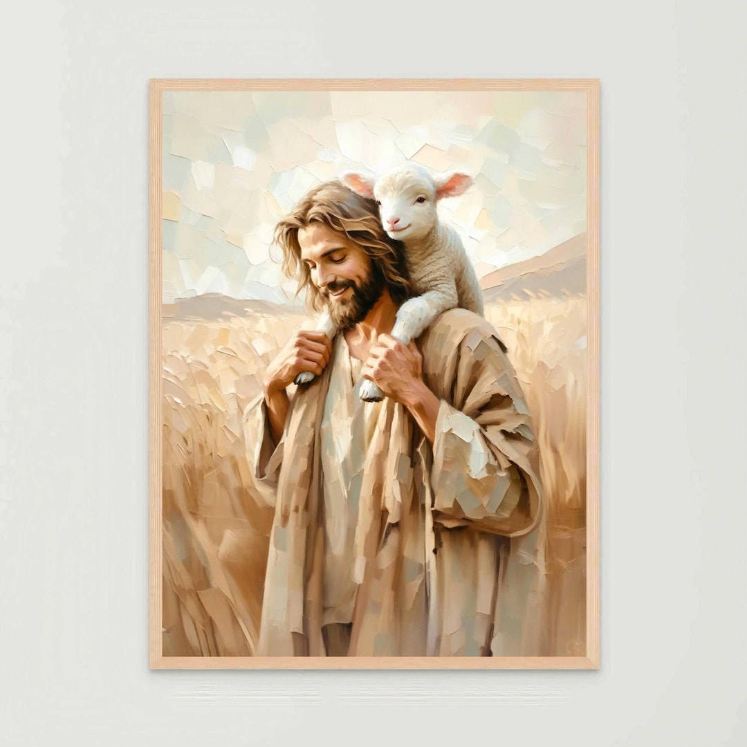 Shepherd and Lamb, Modern Christian Art, Good Shepherd Art, Jesus Wall ...